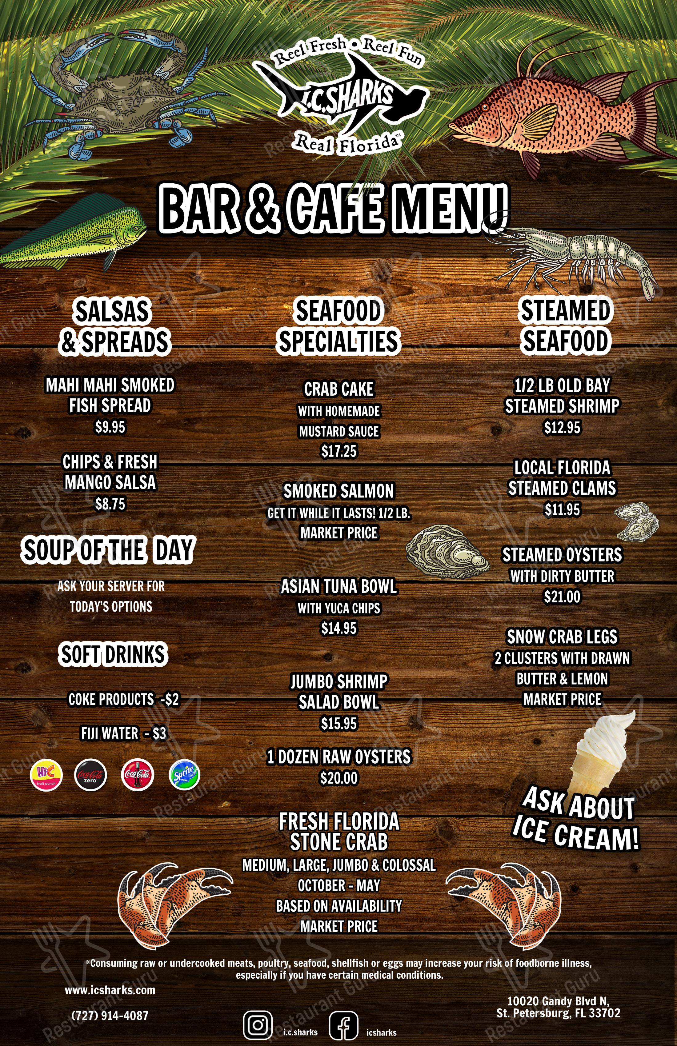 Menu at I.C. Sharks Seafood Market, Bar & Cafe, Saint Petersburg