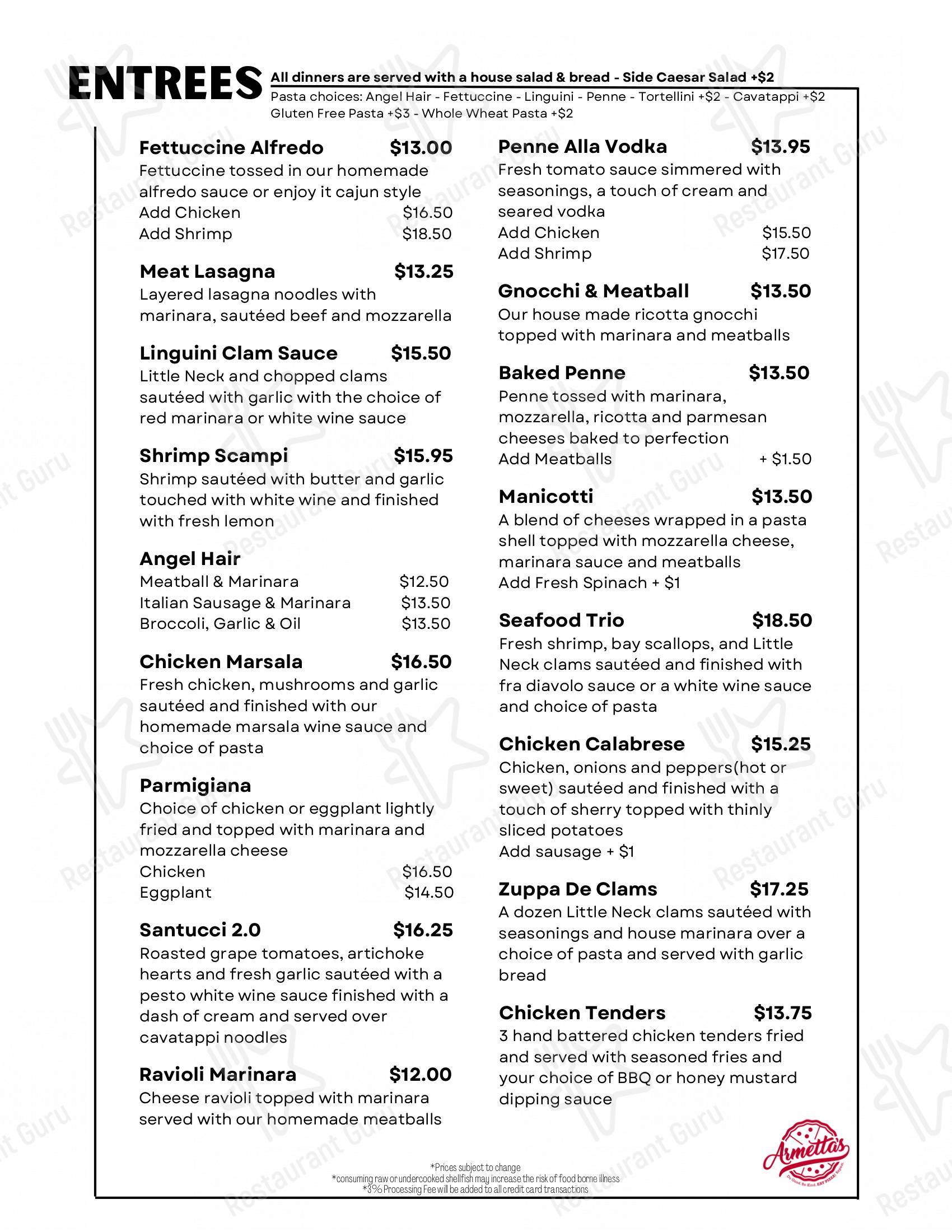 Menu at Armetta's Restaurant & Pizza, Clarks Summit