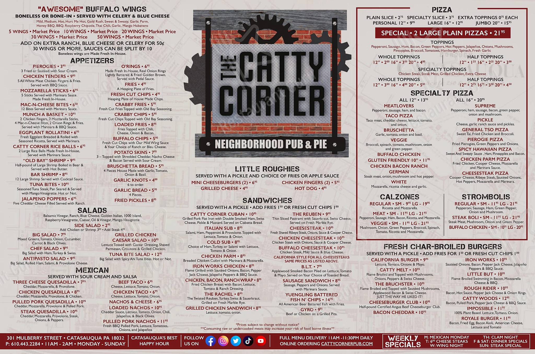 Menu at The Catty Corner Neighborhood Pub and Pie, Catasauqua