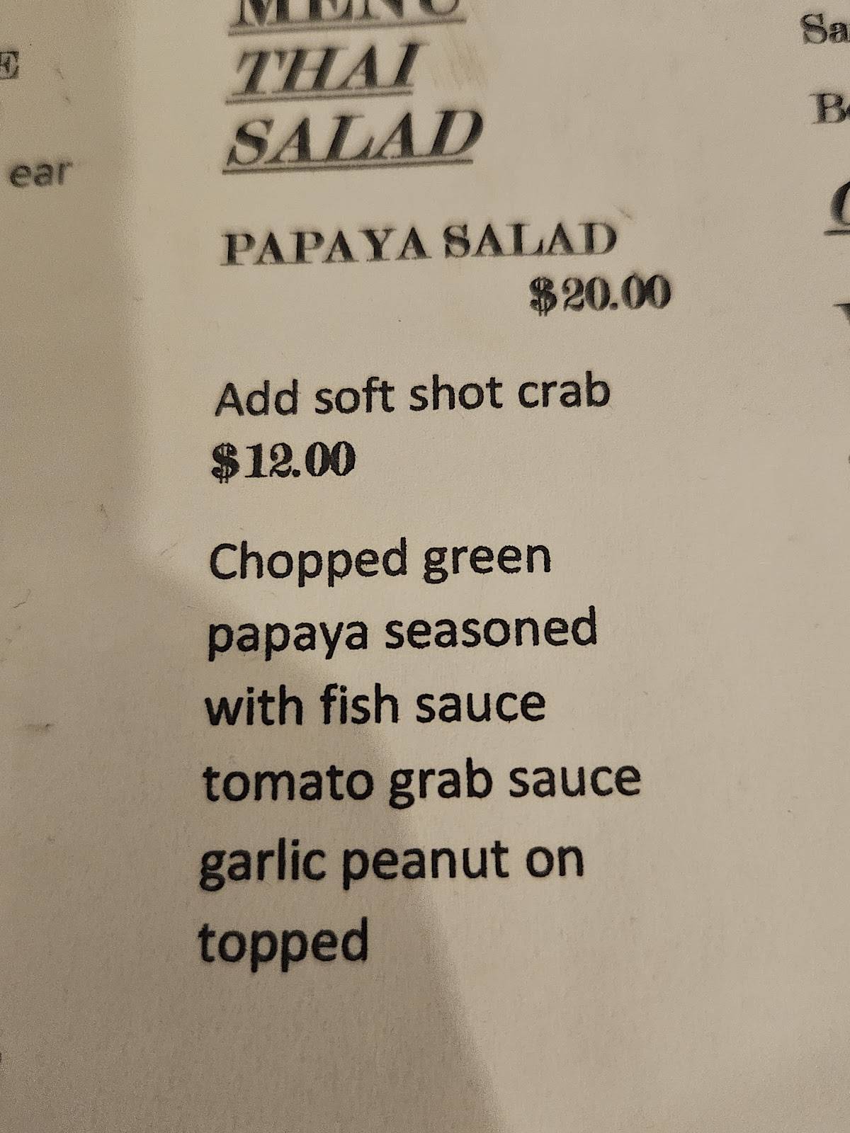 Menu at papaya thai otway restaurant, Colac