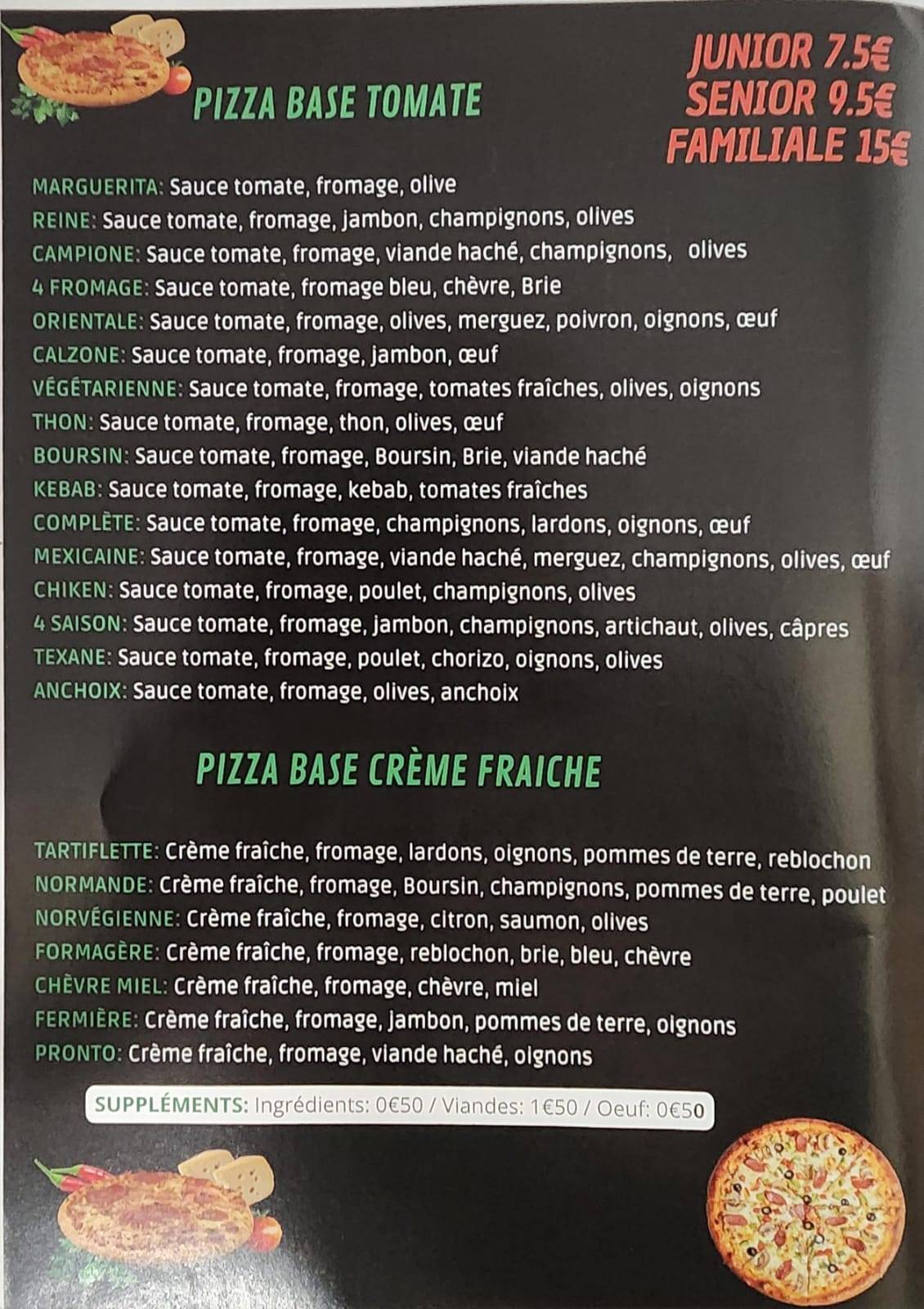 Menu at piano pizza restaurant, Neuilly-Saint-Front