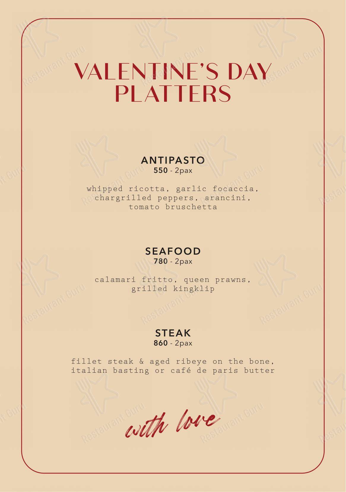Menu at Ariel Modern Italian restaurant, Cape Town
