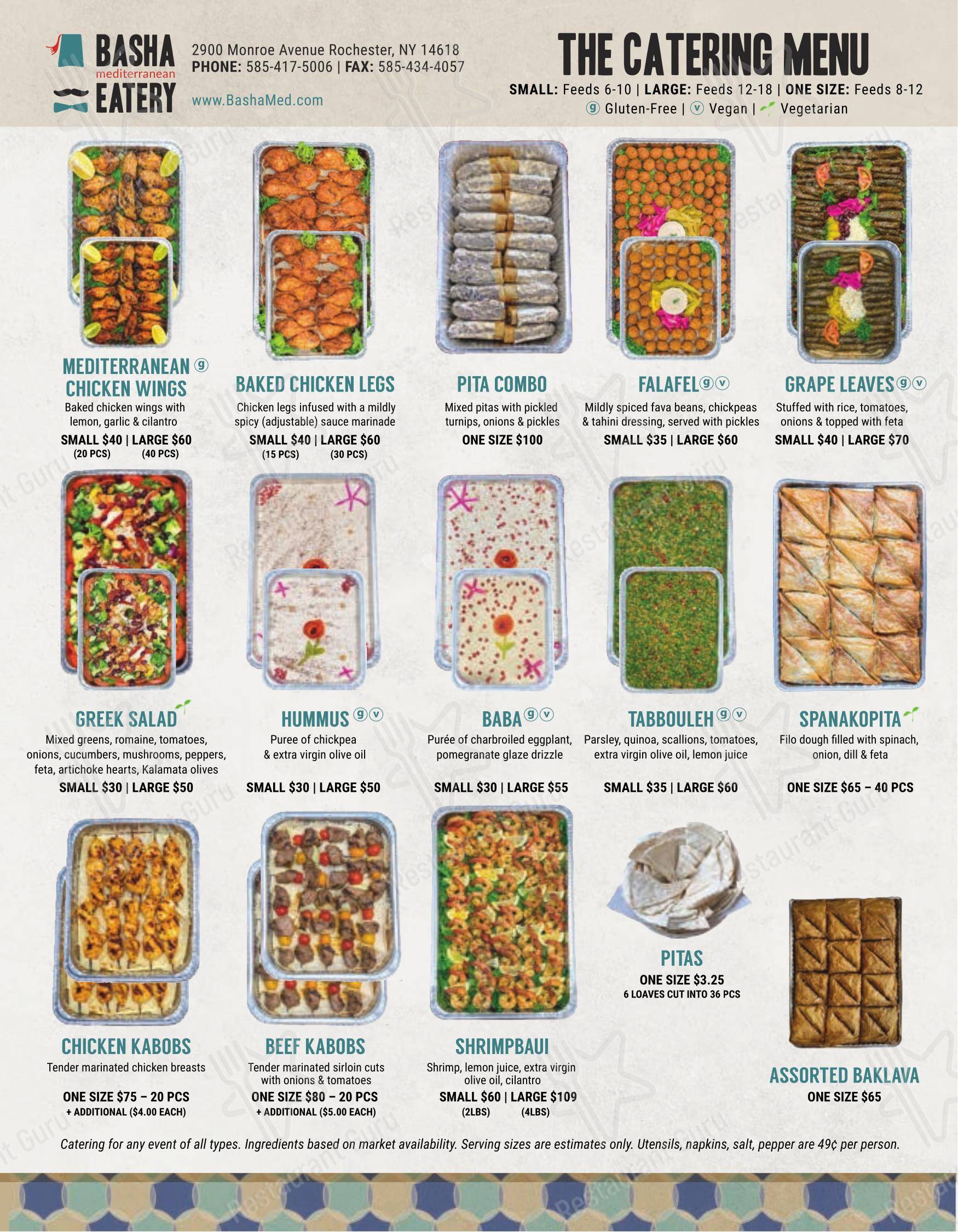 Menu at Basha Mediterranean Eatery restaurant, Rochester, Monroe Ave