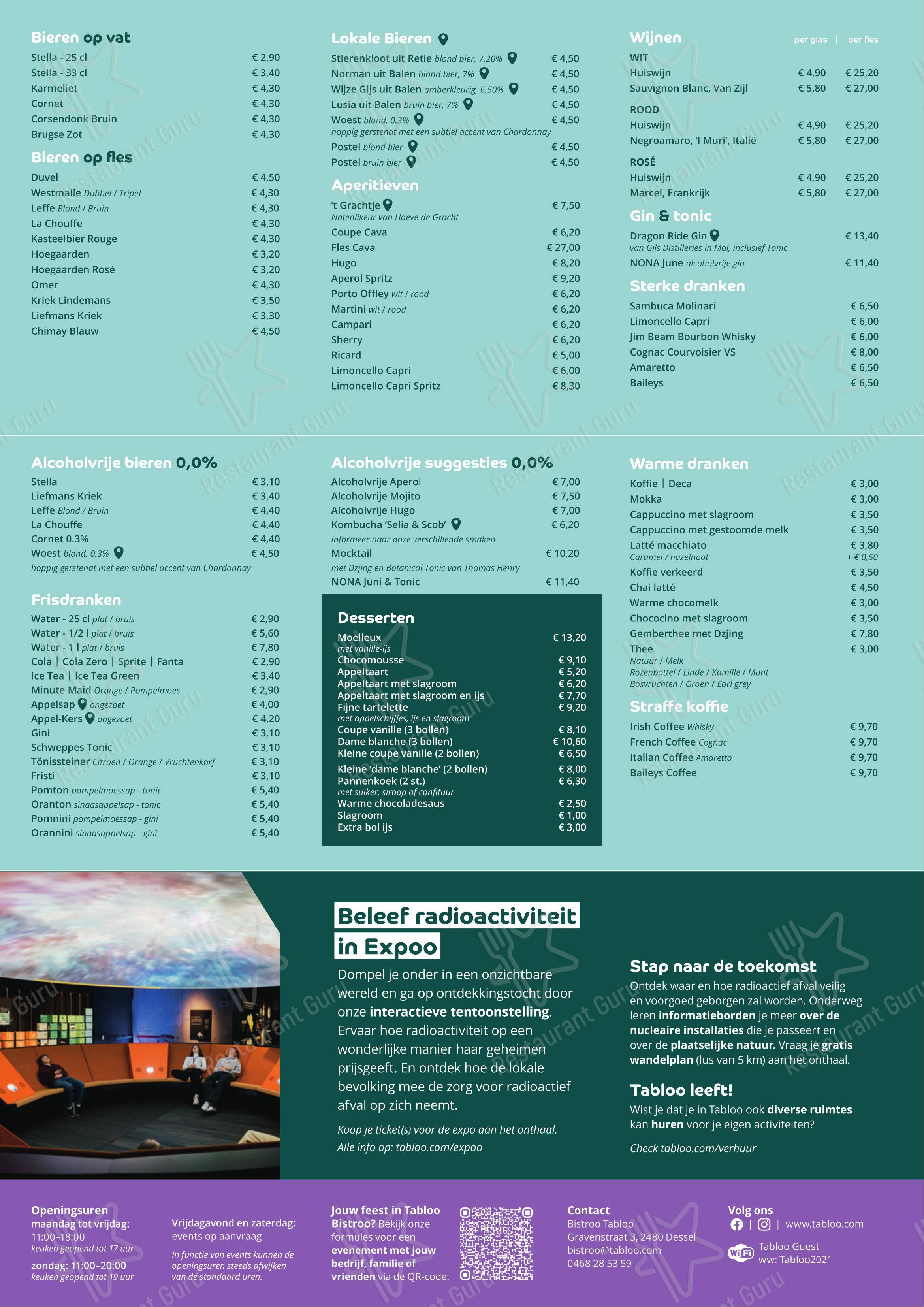 Speisekarte von Bistroo Tabloo, Dessel