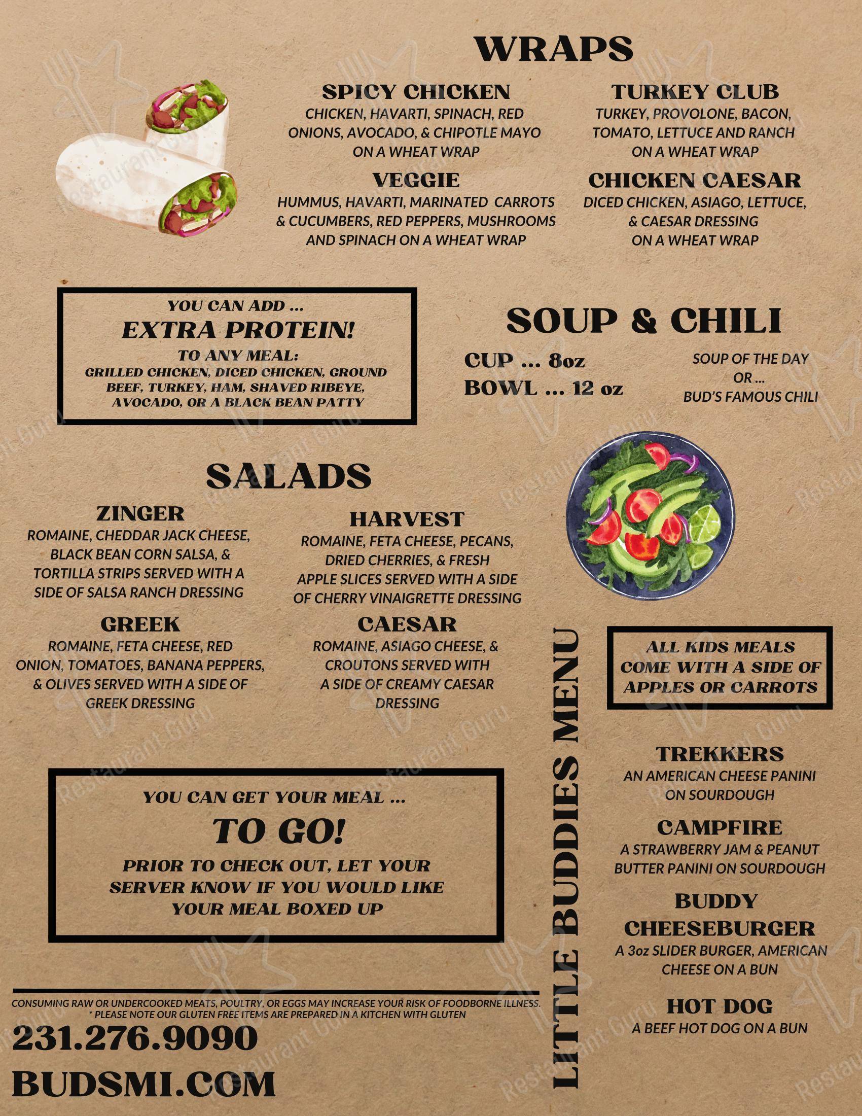 Menu at Bud's restaurant, Interlochen