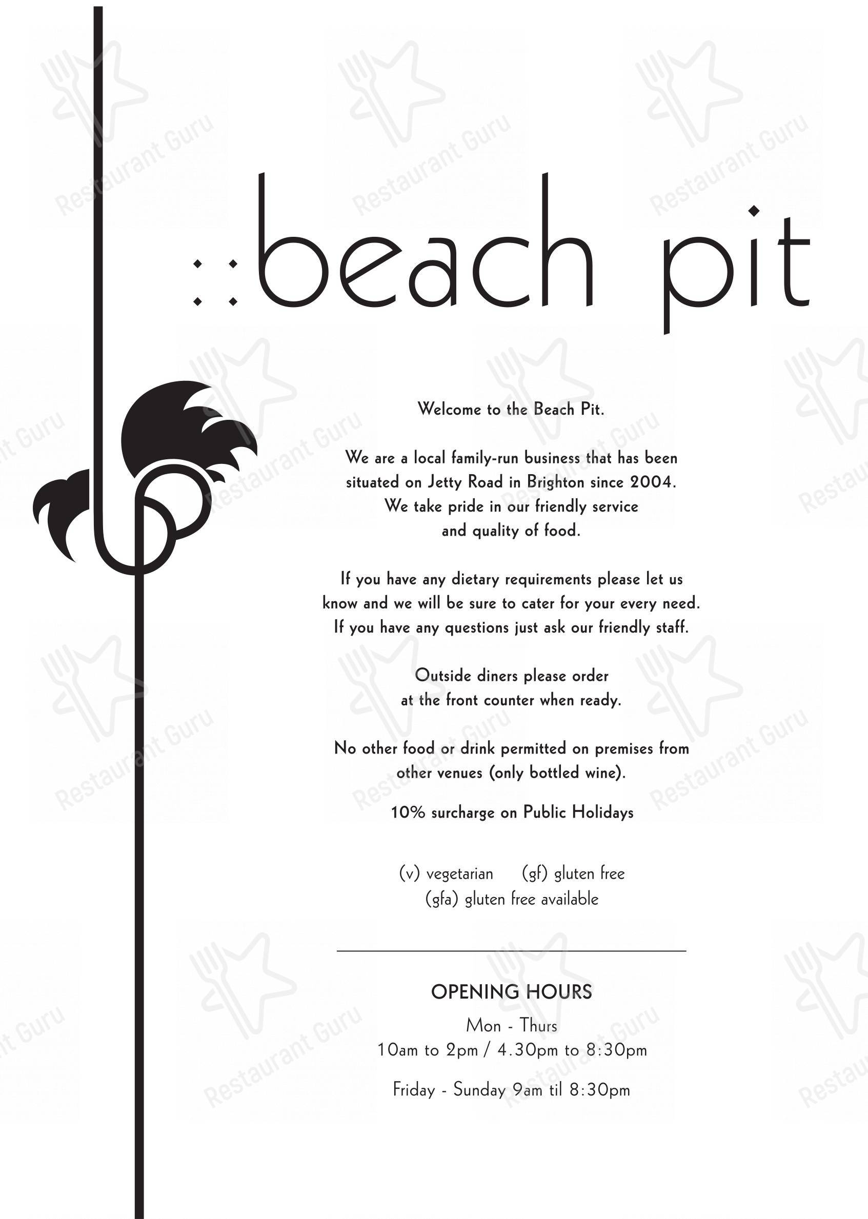 Menu at Cafe Beach Pit, Brighton