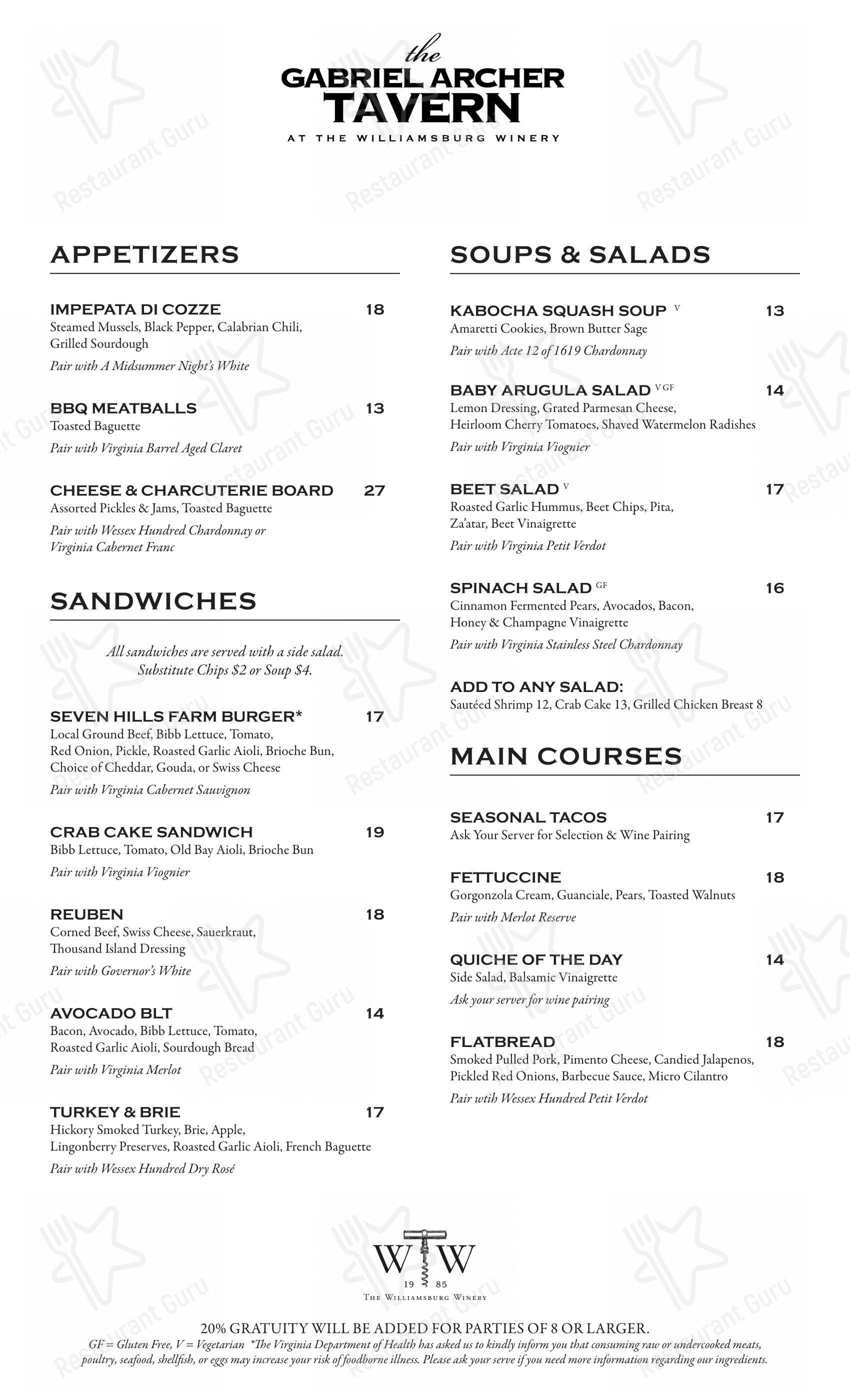 Menu at Cafe Provencal, Williamsburg