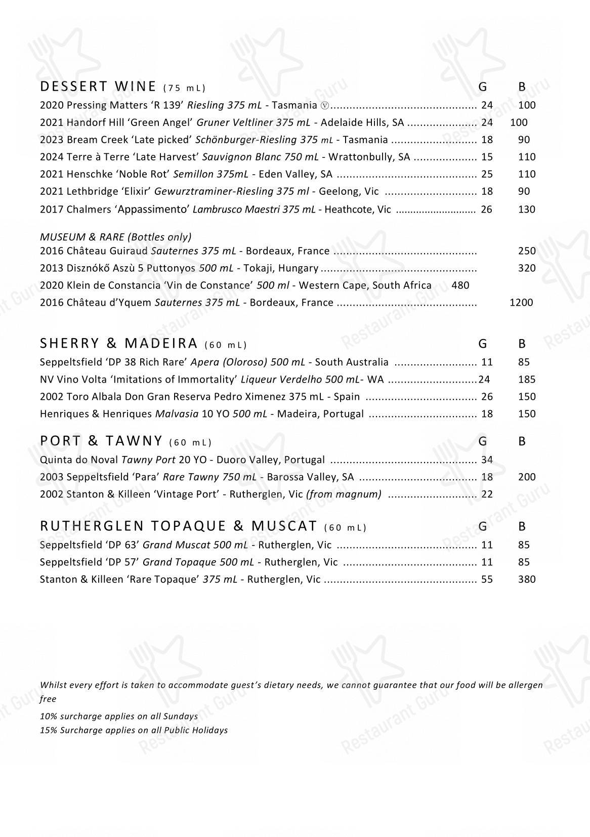 Menu at Cafe Sydney, Sydney, Level 5 Customs House