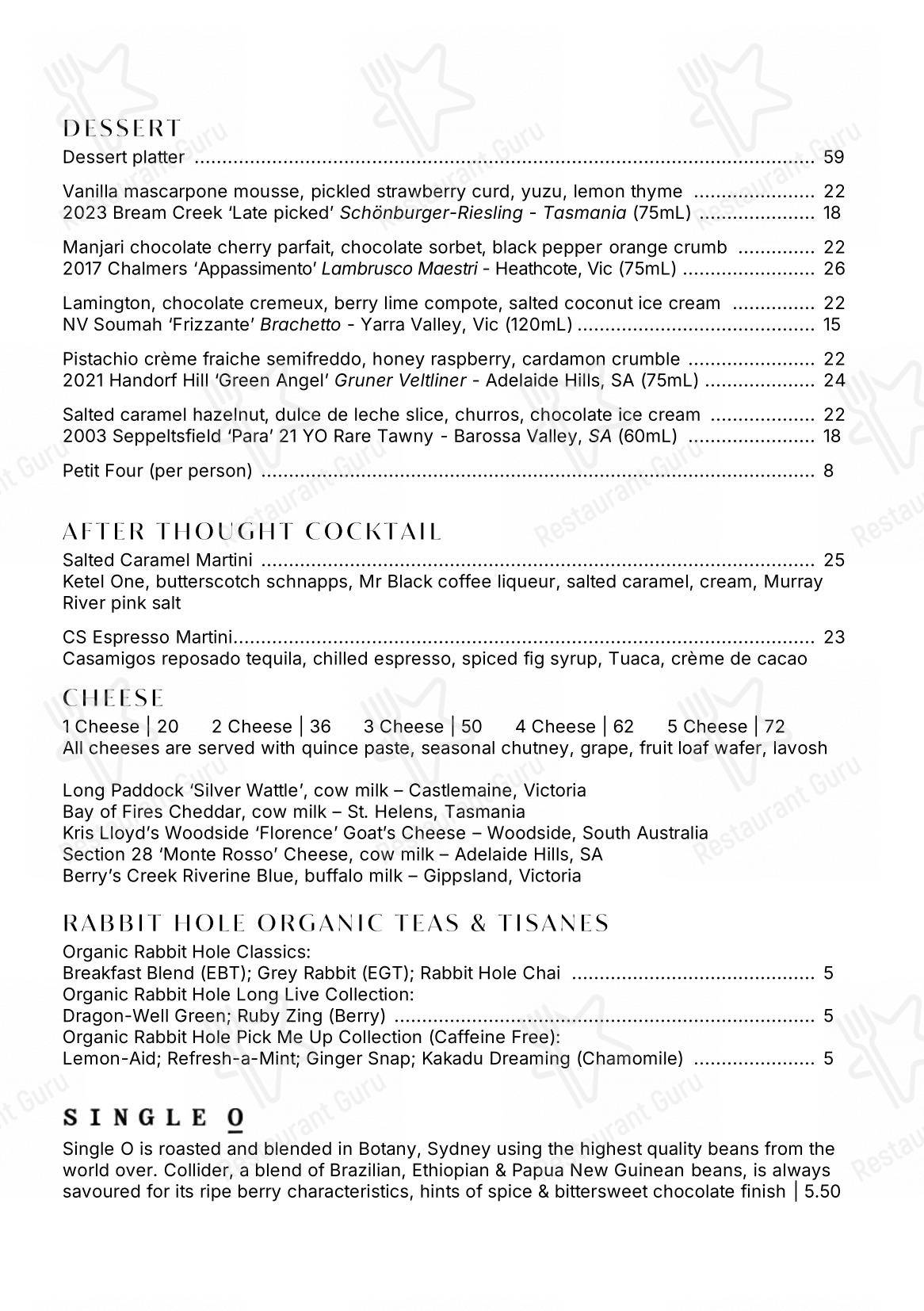 Menu at Cafe Sydney, Sydney, Level 5 Customs House