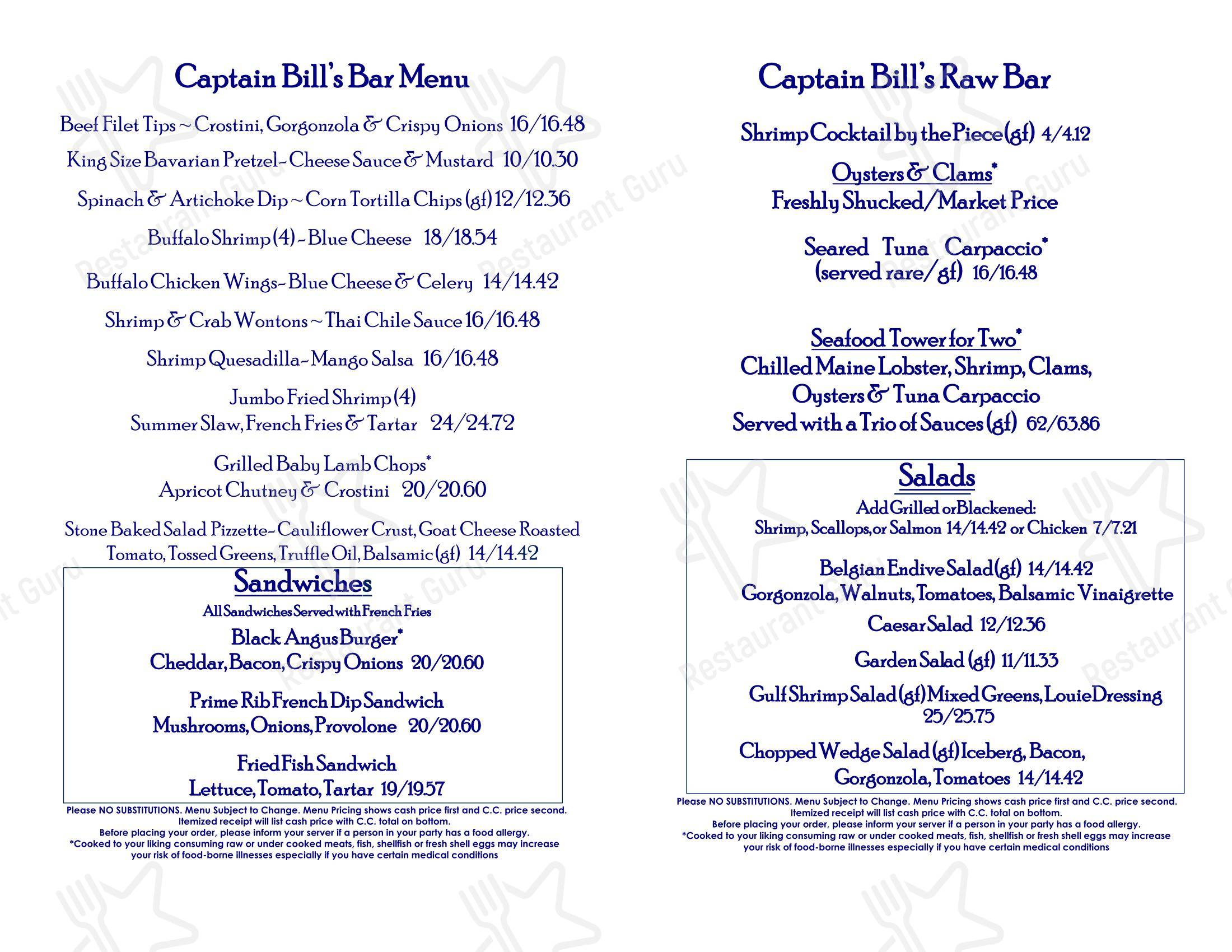 Menu at Captain Bills Restaurant & Catering, Bay Shore
