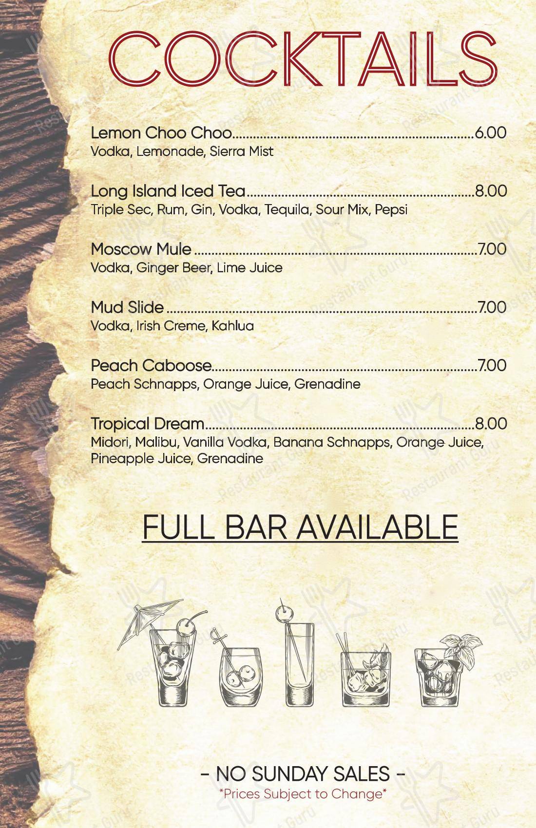 Menu at Central Station Steak And Ale steakhouse, Cambridge