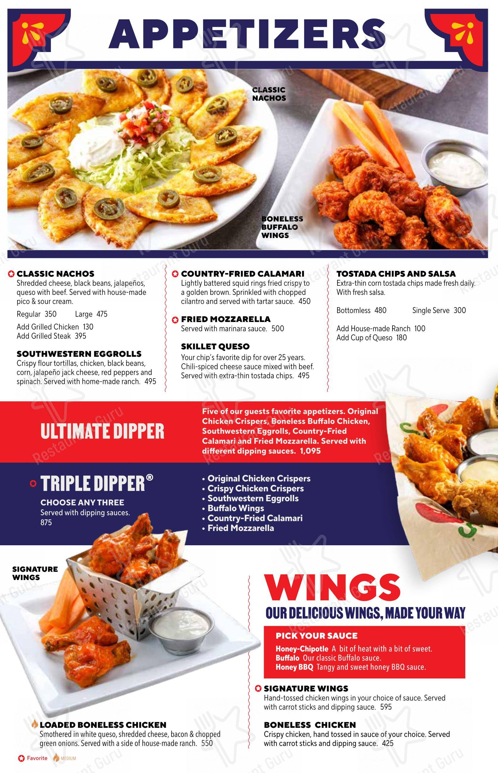 Menu at Chili's Uptown Mall, BGC restaurant, Taguig