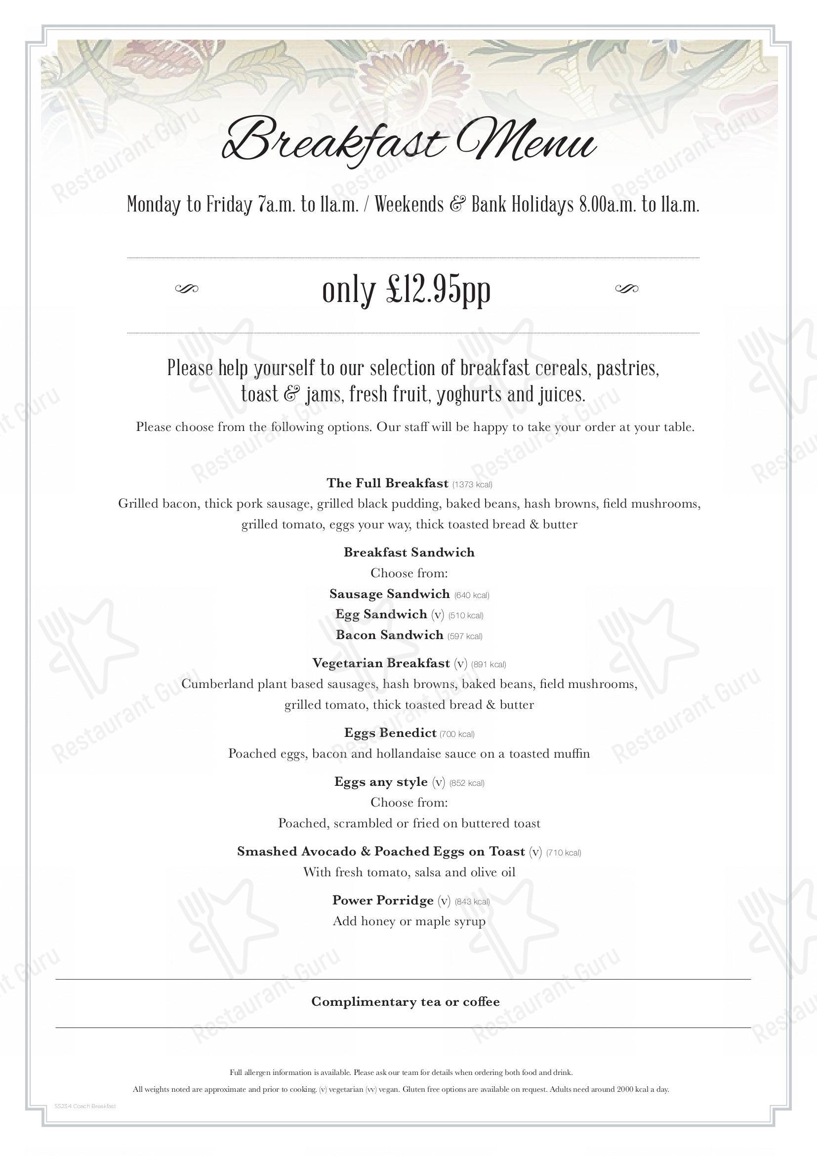 Menu at Coach & Four pub & bar, Wilmslow, The Coach & Four