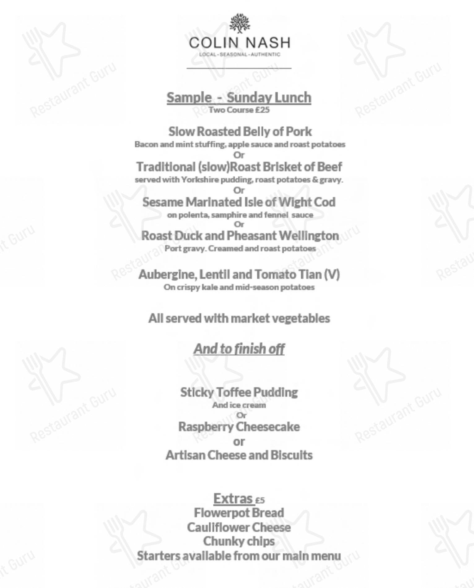 Menu at Colin Nash Restaurant, Christchurch