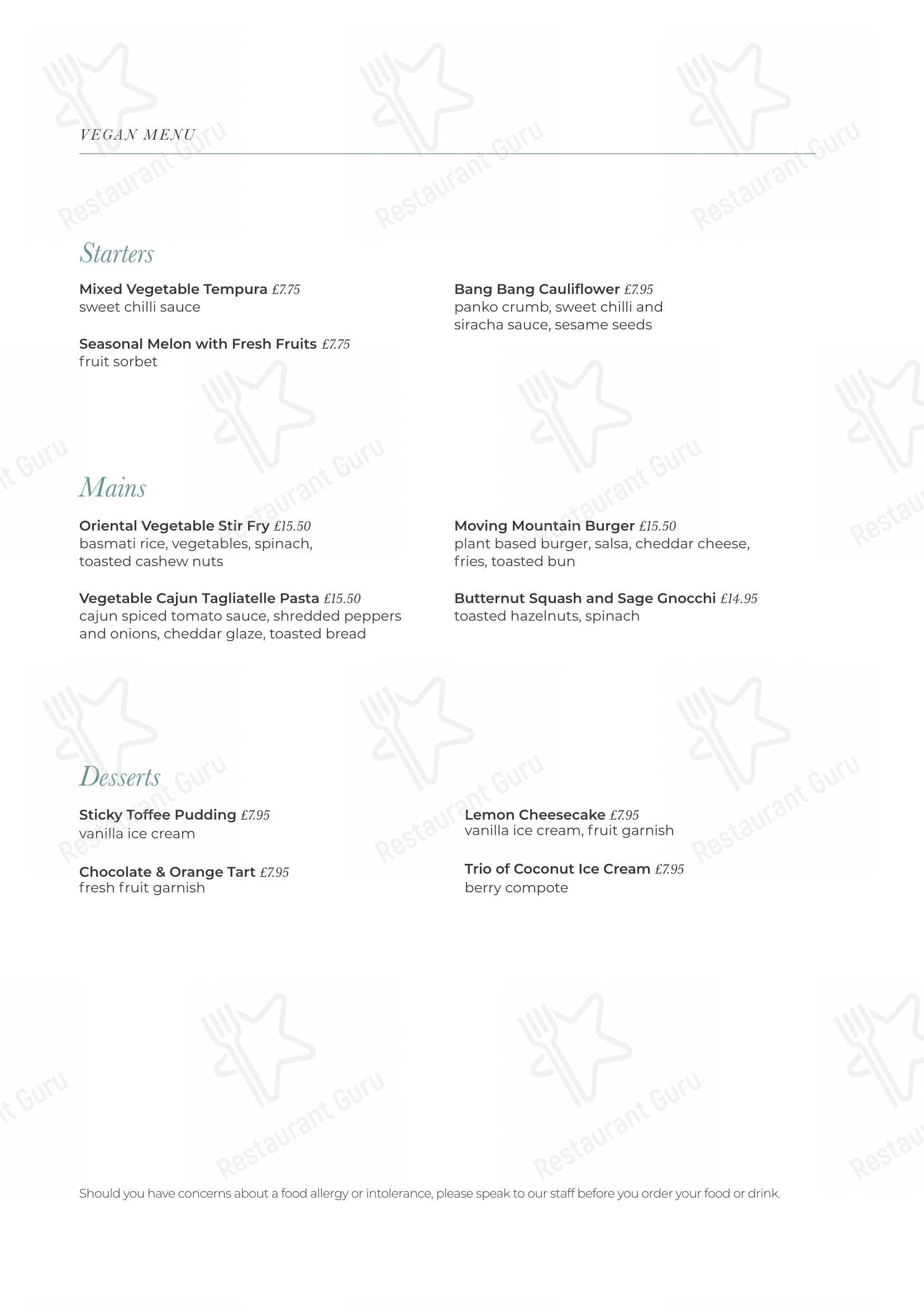 Menu at Dalmeny Park House Hotel restaurant, Glasgow