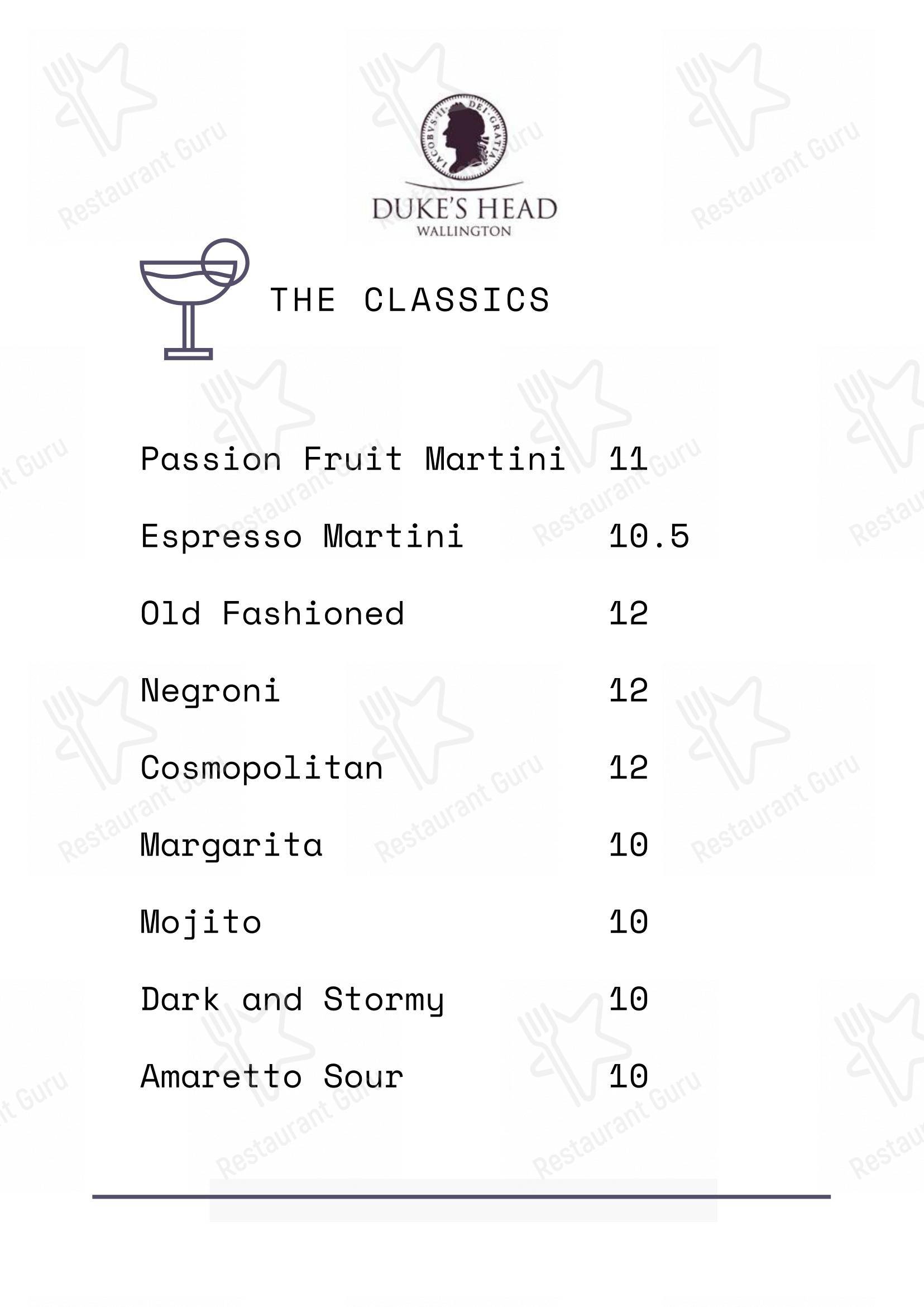 Menu at Duke's Head pub & bar, Wallington, 6 Manor Rd