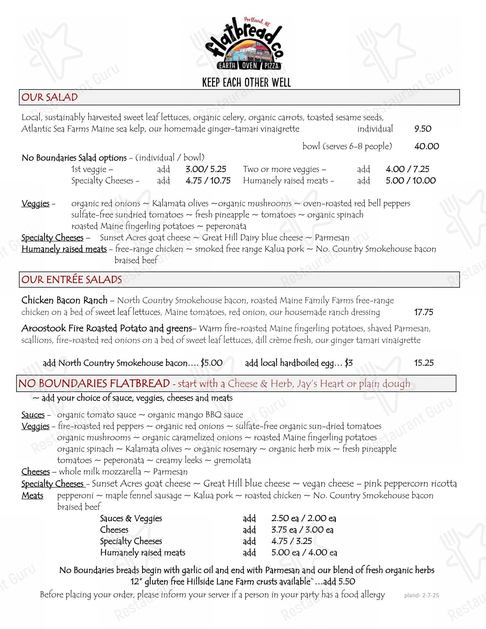 Menu at Flatbread Company pub & bar, Portland