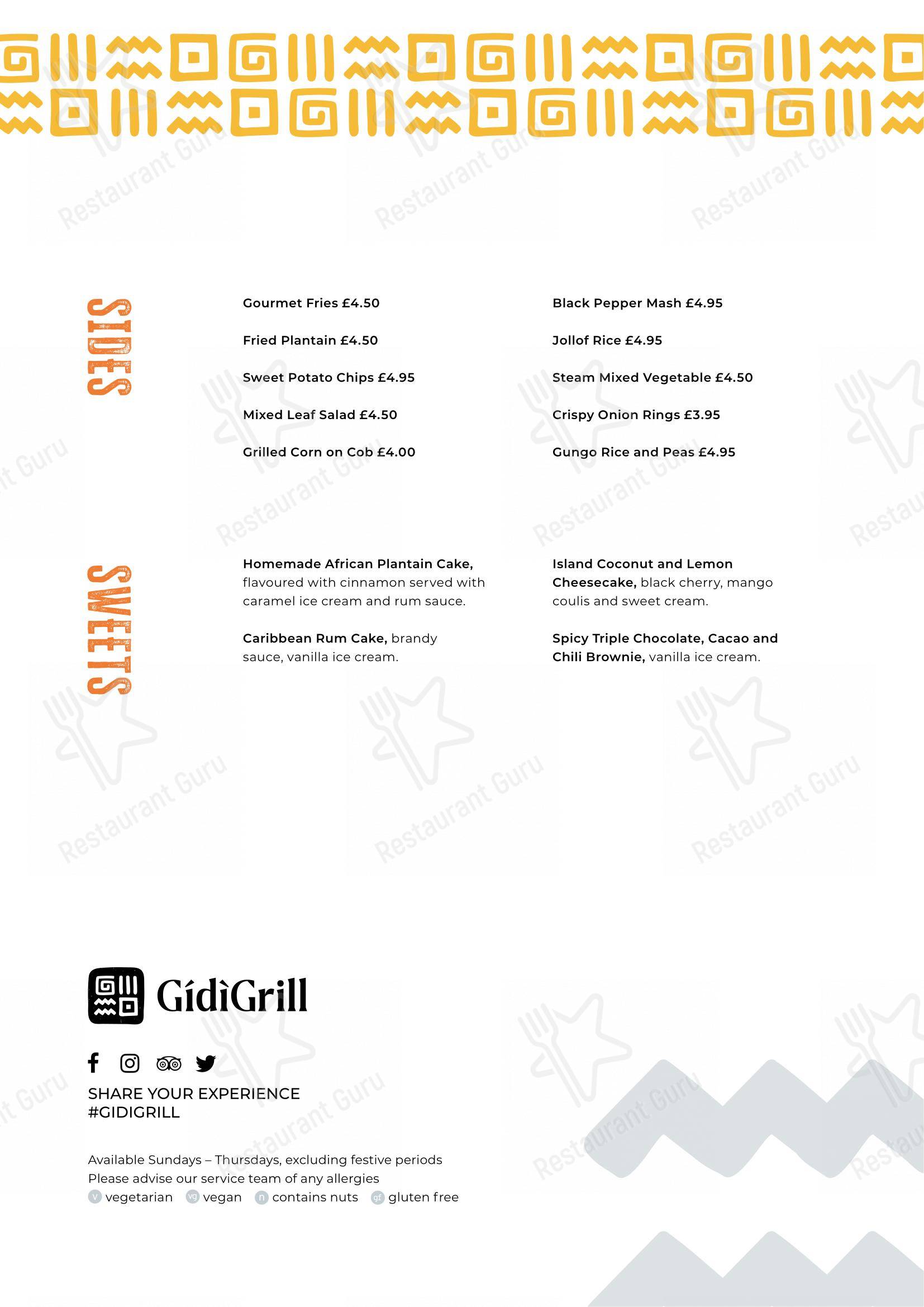 Menu at Gidi Grill, Dundee BBQ, Dundee