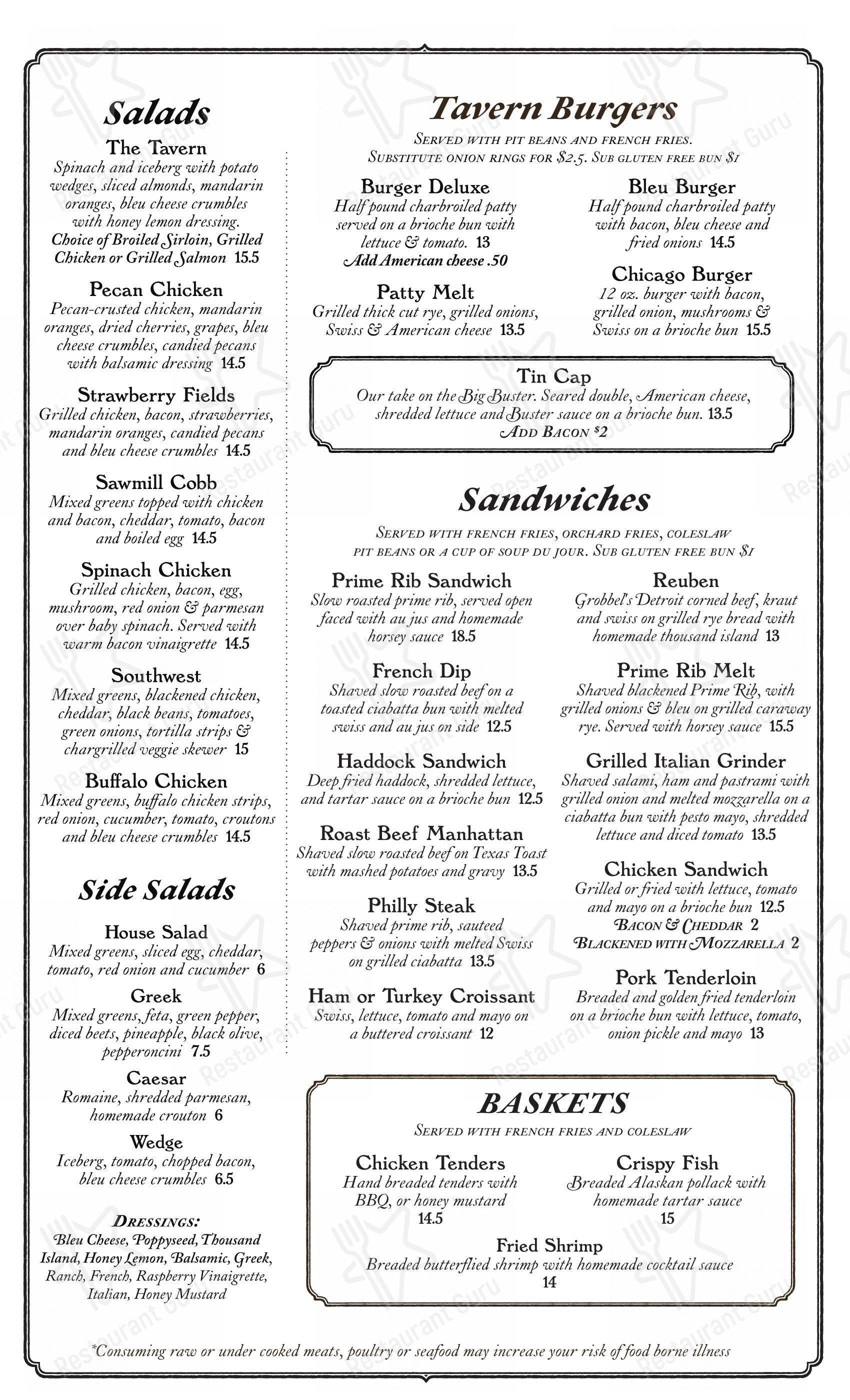 Menu at Hall's Tavern at Coventry desserts, Fort Wayne
