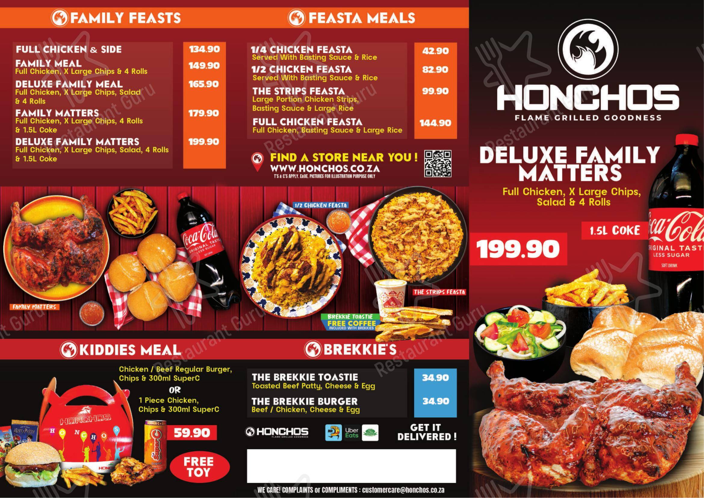 Menu at Honchos Hillbrow restaurant, Johannesburg, 54 Kotze St
