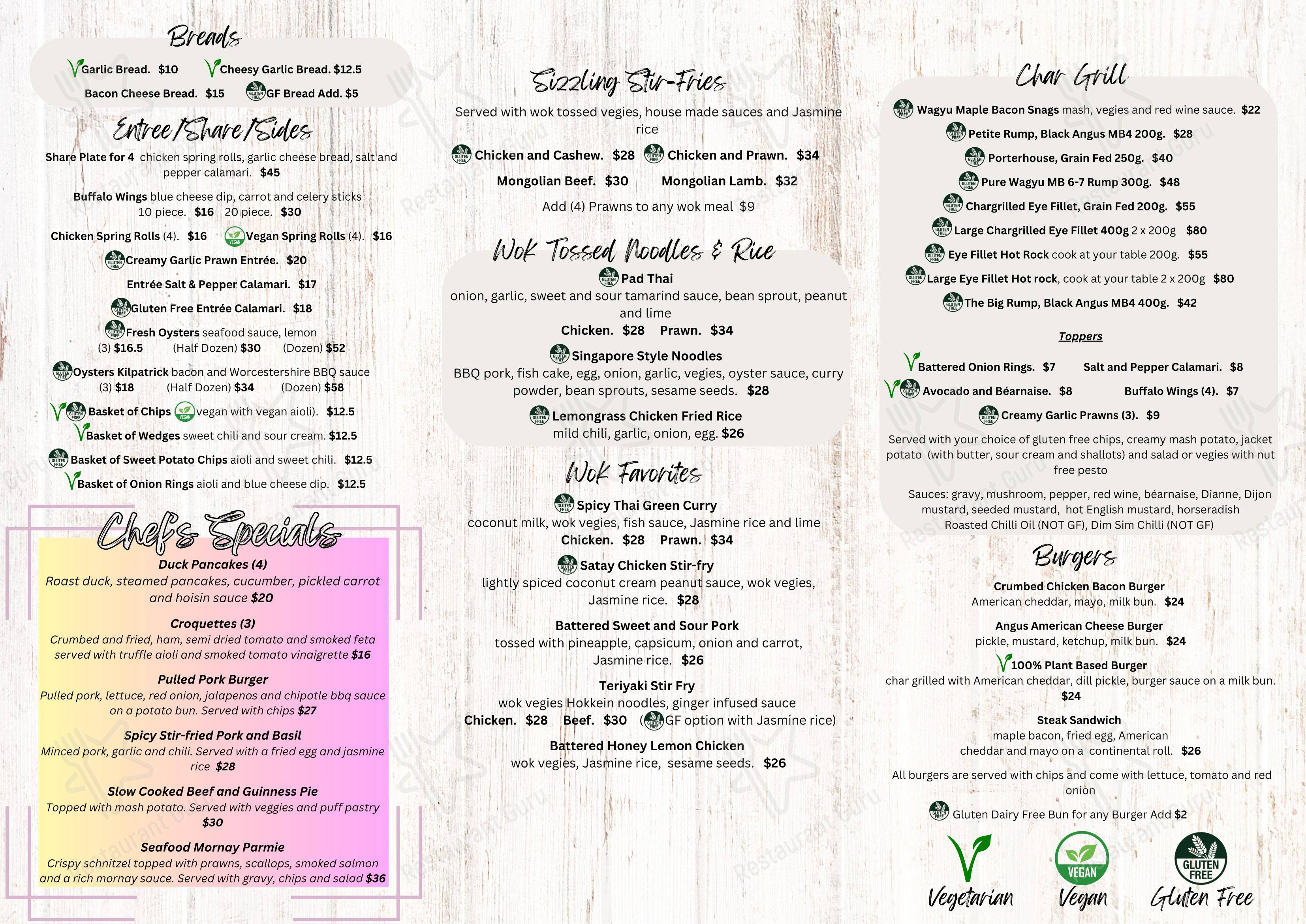 Menu at Hotel Monier pub & bar, Darra, 168 Monier Rd