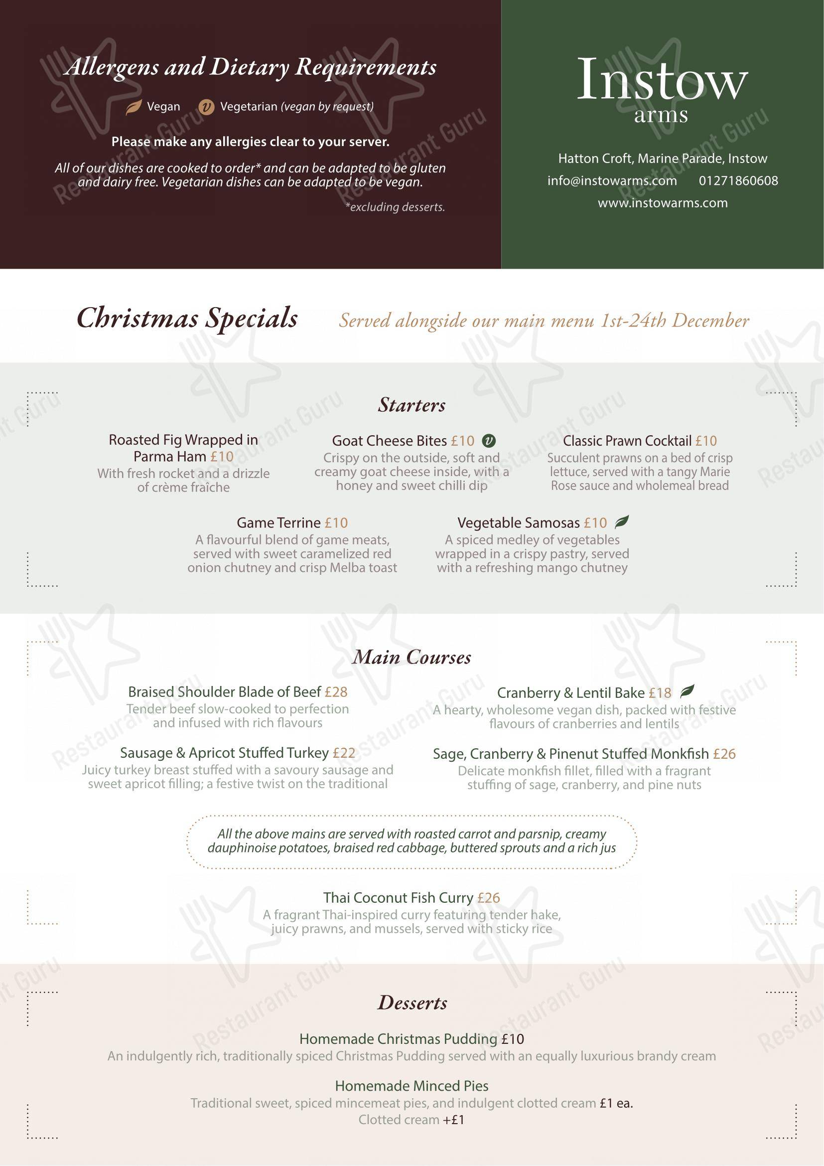 Menu at Instow Arms pub & bar, Bideford, Hatton Croft