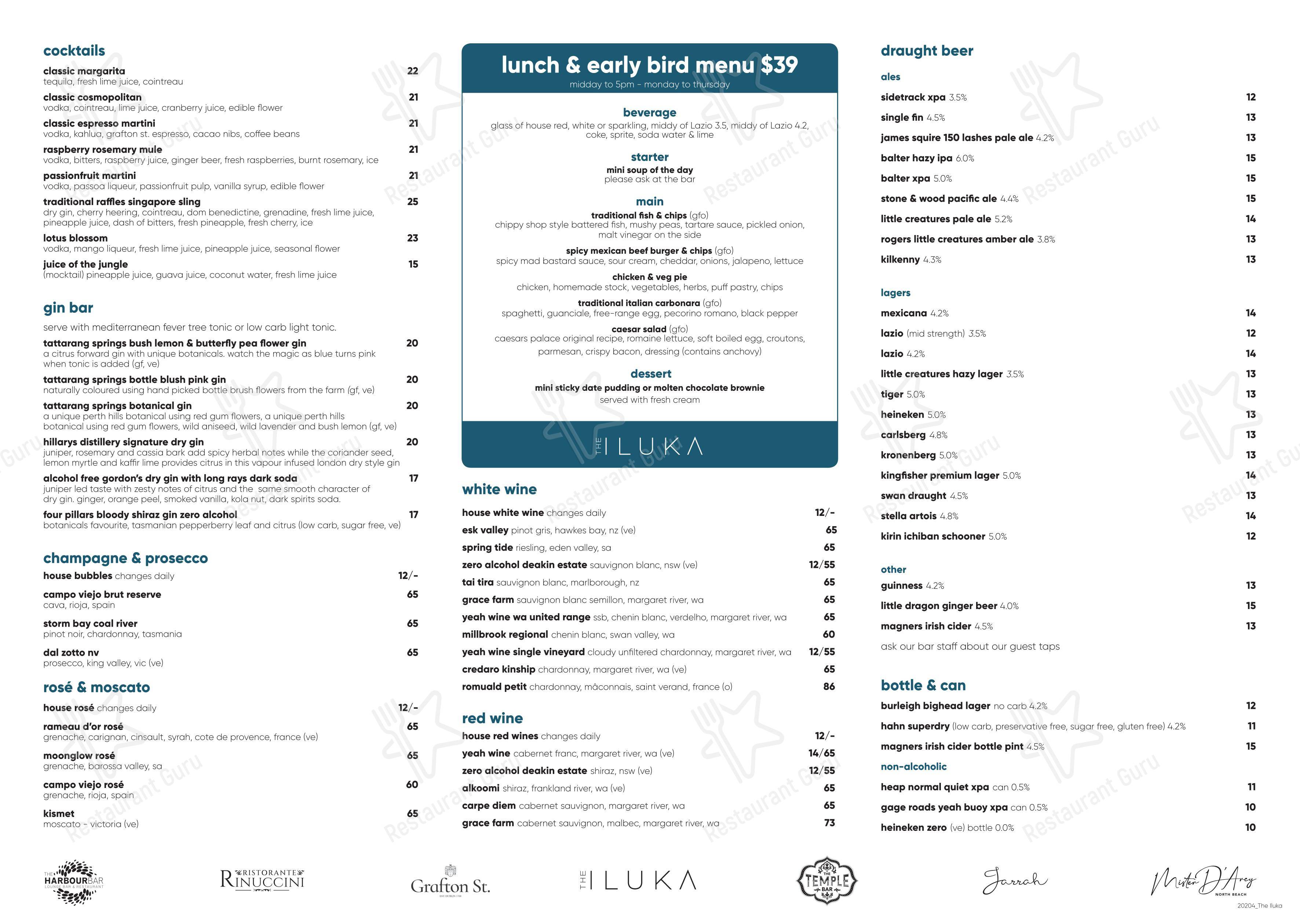 Menu at Jarrah pub & bar, Hillarys