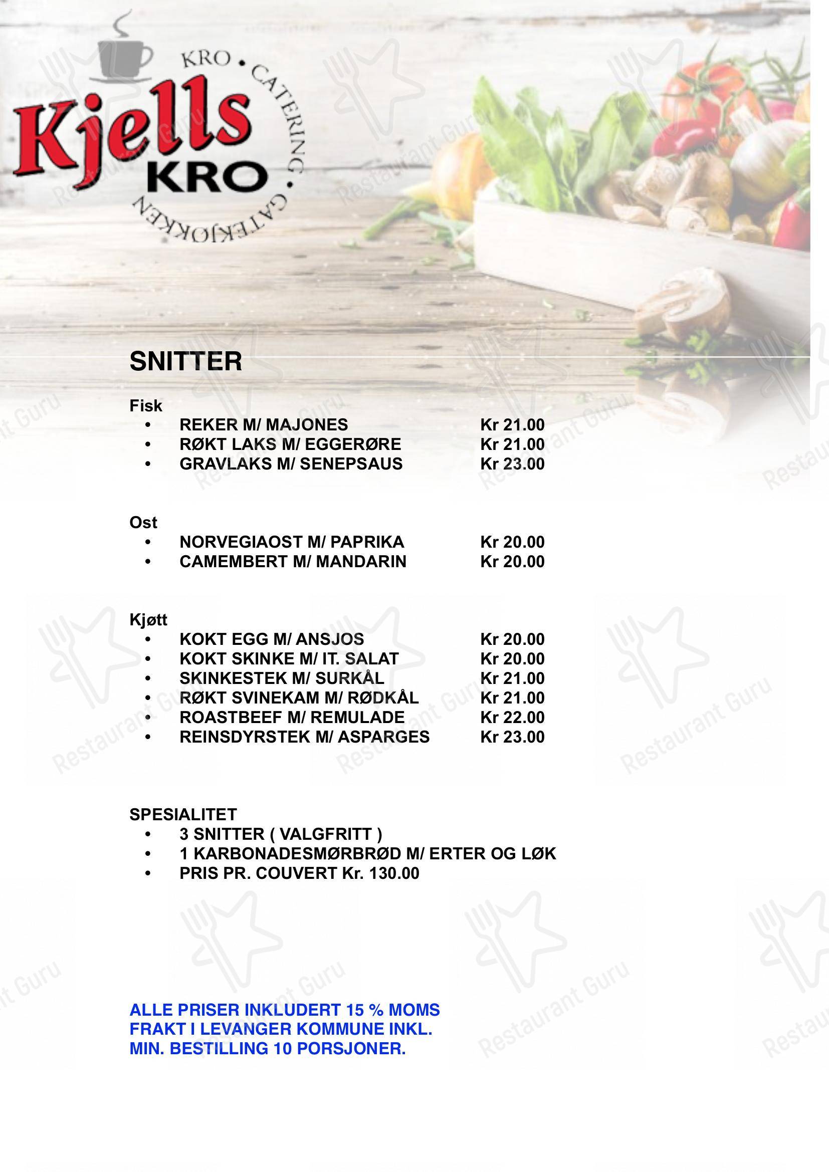 Menu at Kjell's Kro cafeteria, Norway