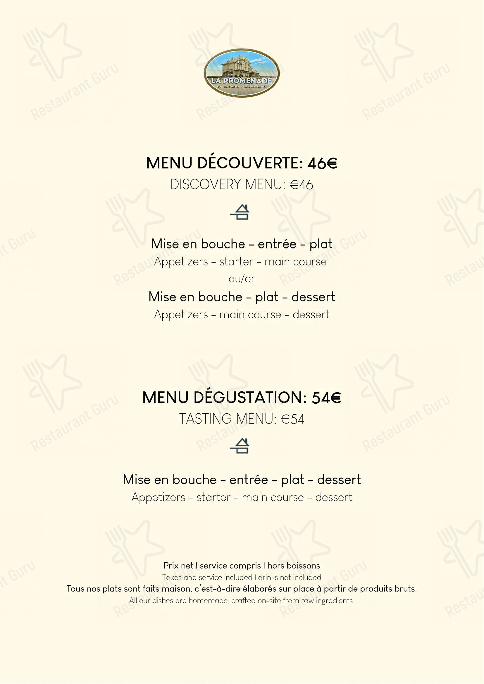 Menu au La Promenade restaurant, Jullouville