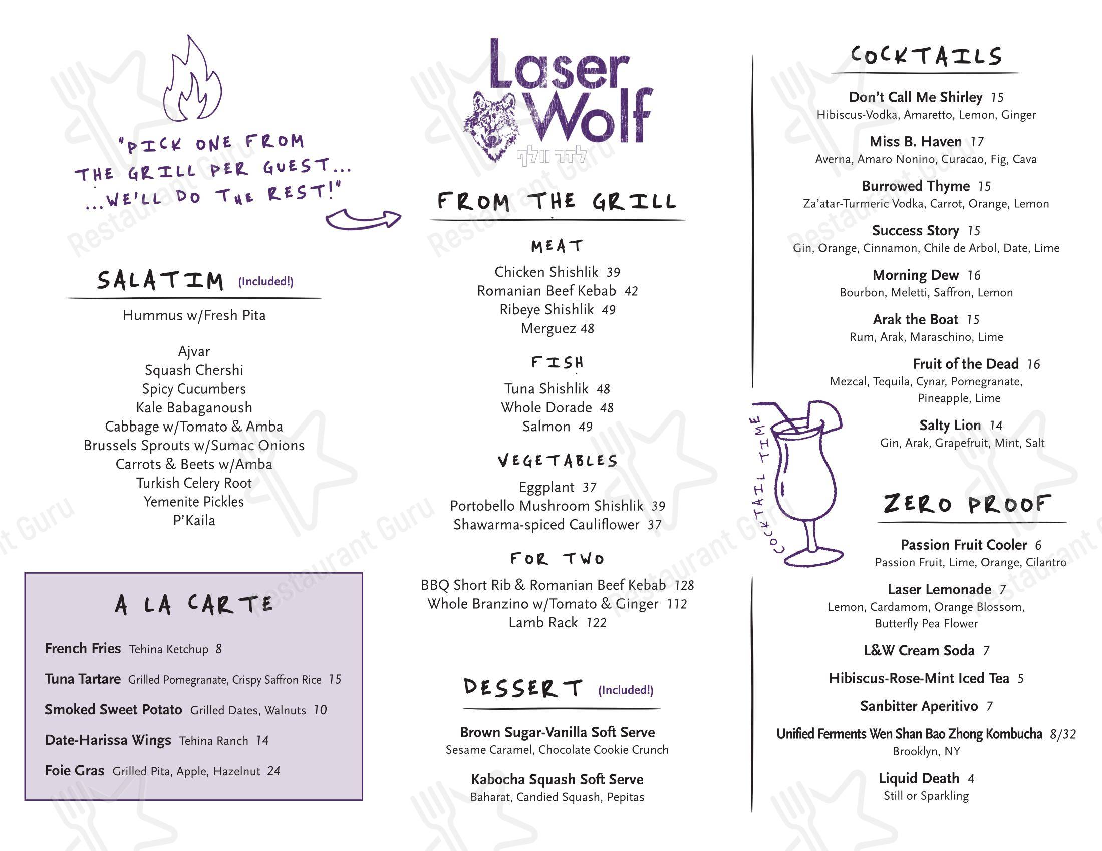 Menu at Laser Wolf restaurant, Philadelphia, N Howard St