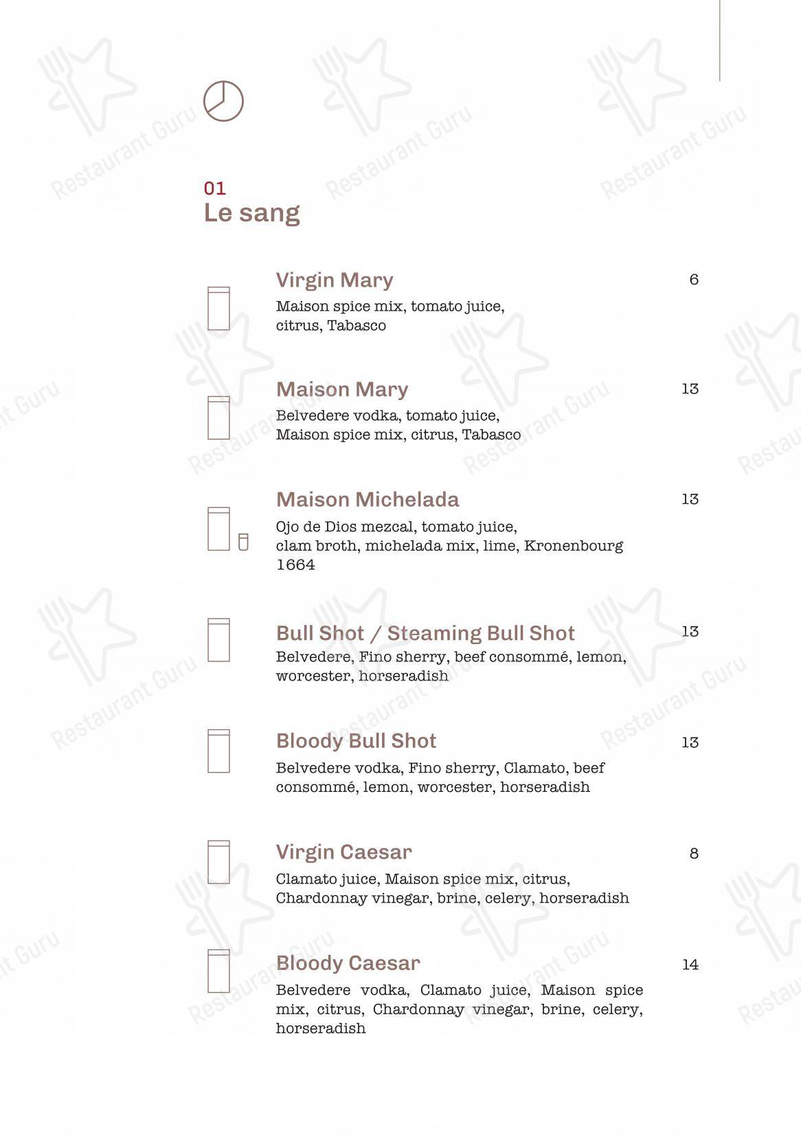 Menu at Maison François restaurant, London