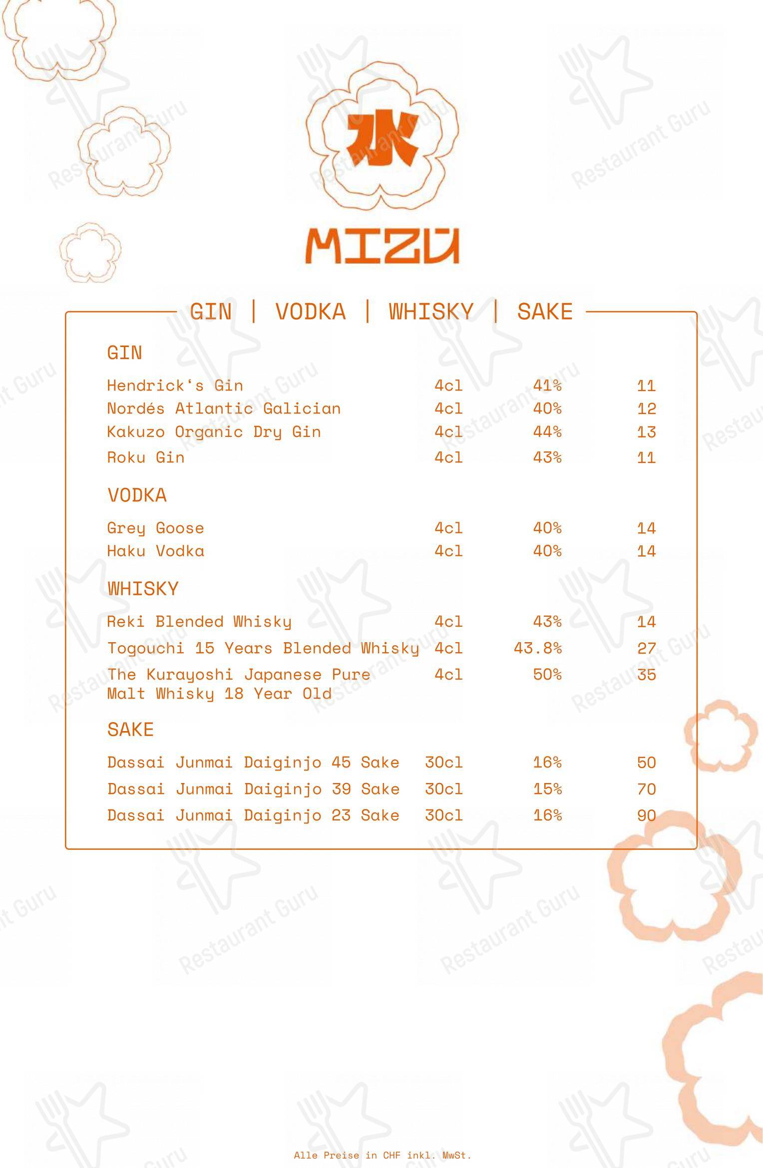 Speisekarte von Mizu - Japanese Grill restaurant, Vaduz