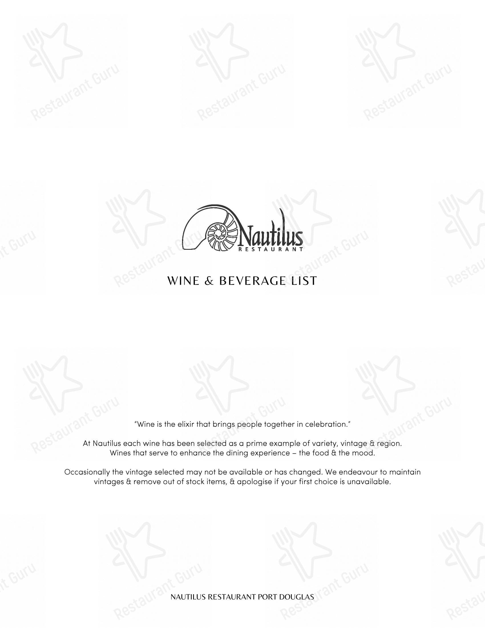 Menu at Nautilus Restaurant, Port Douglas
