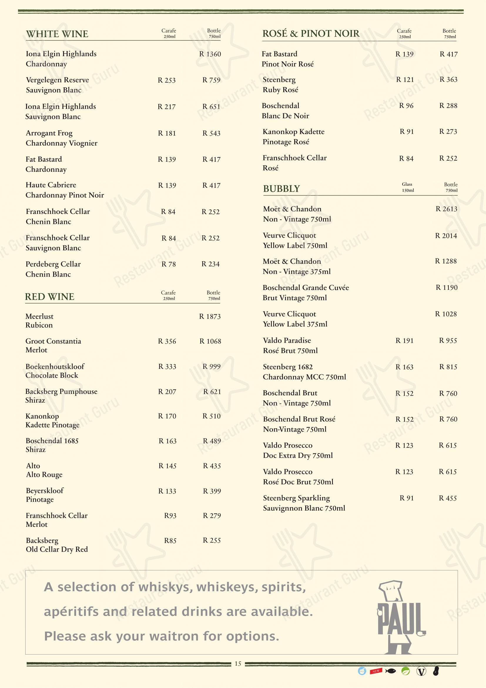 Menu at PAUL BBQ, Johannesburg, Melrose Arch Corner High Street