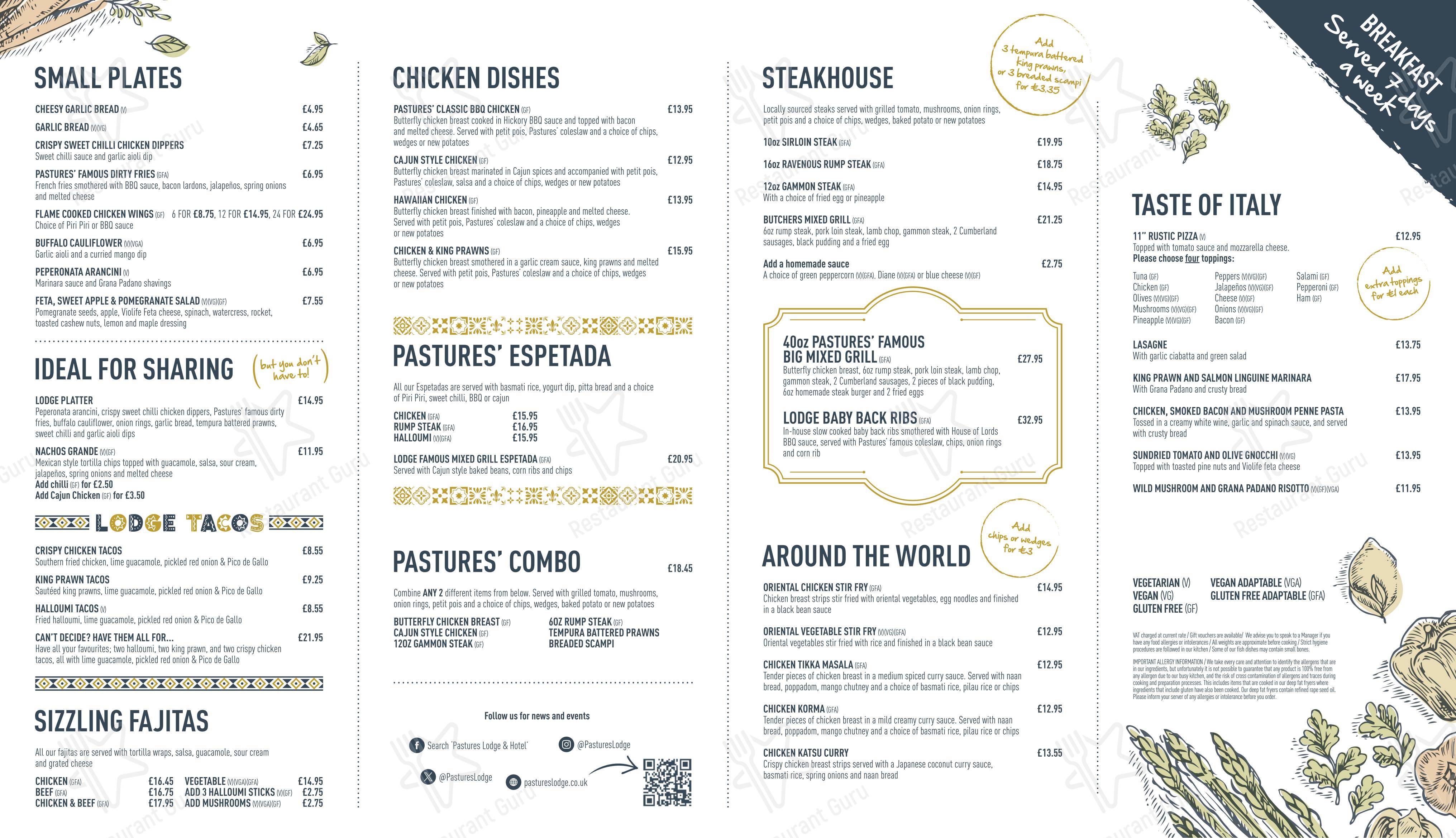 Menu at Pastures Lodge - Mexborough pub & bar, Mexborough, Pastures Lodge