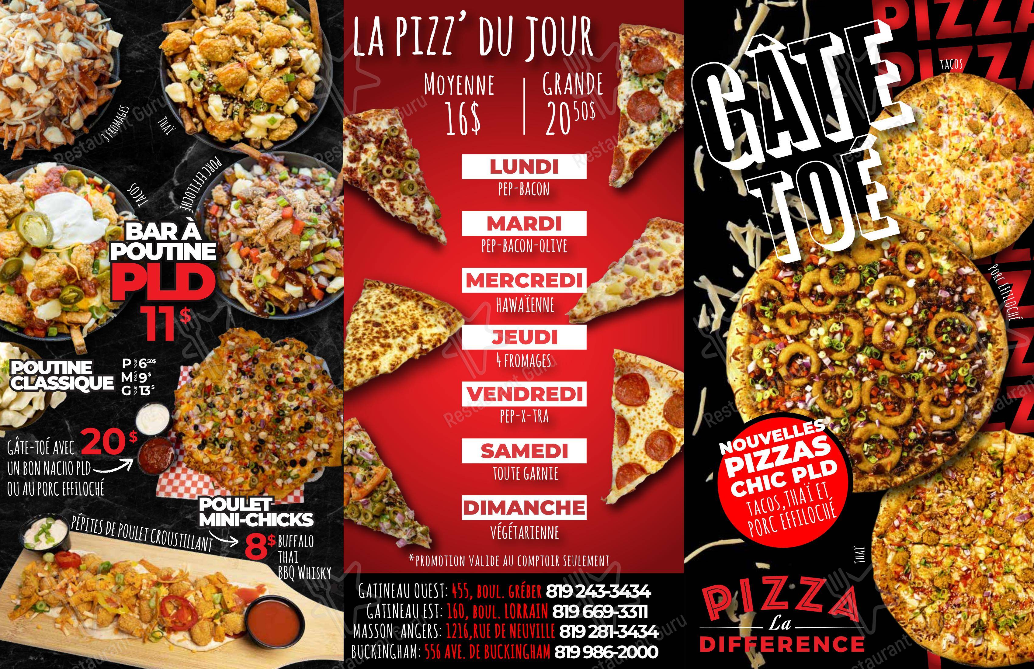 Menu at Pizza La Différence (Buckingham) restaurant, Gatineau, 556 Ave ...