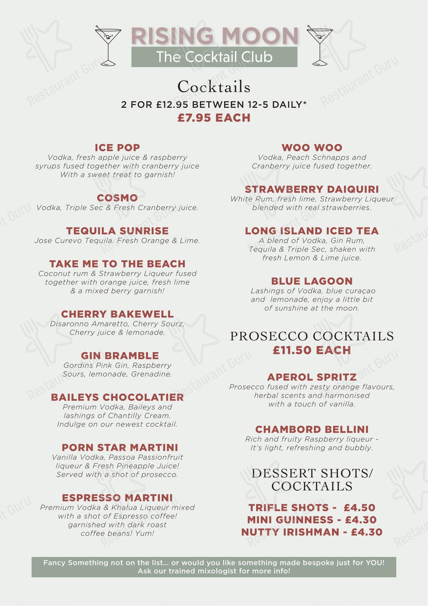 Menu at Rising Moon pub & bar, Hyde