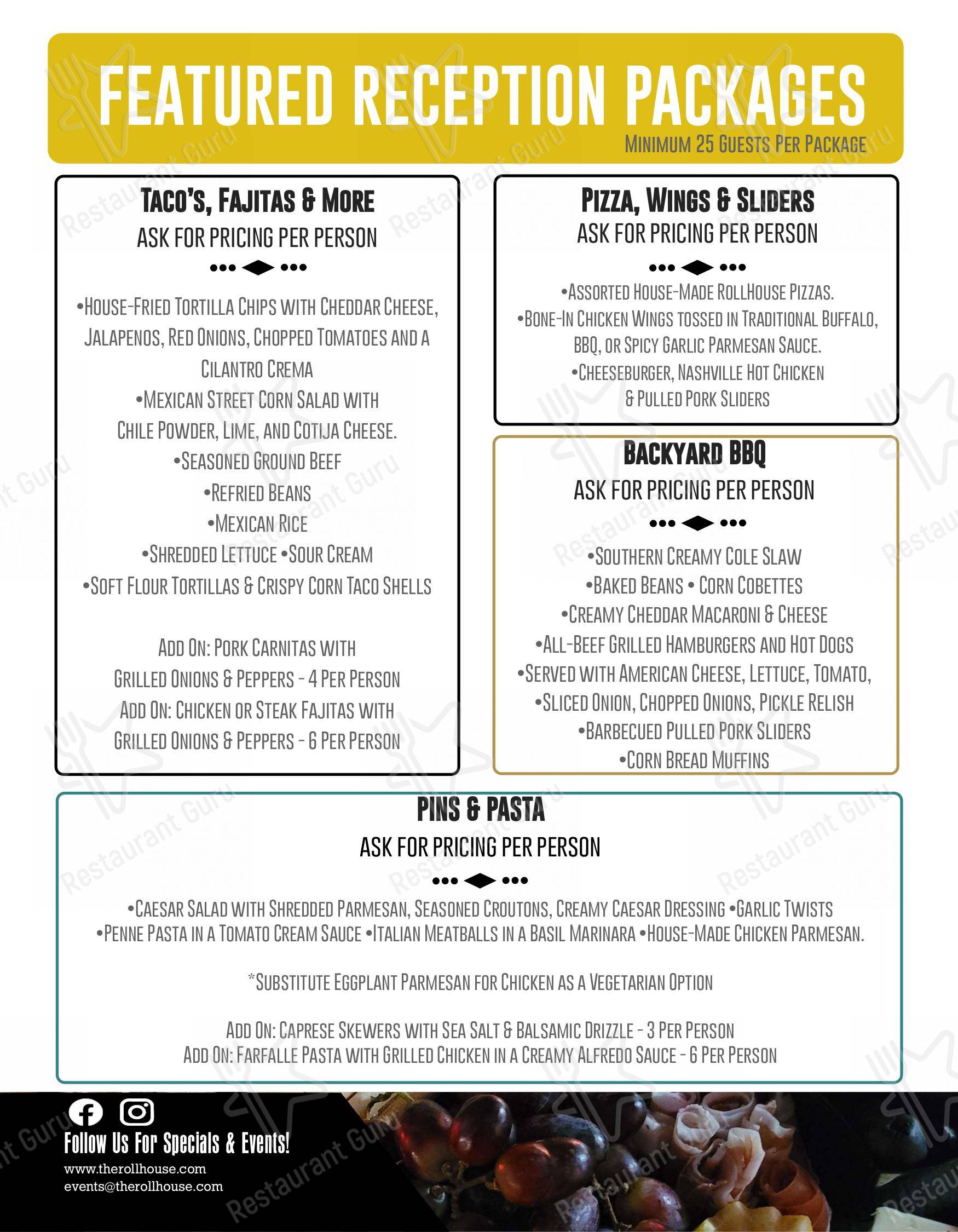 Menu at RollHouse Entertainment pub & bar, Solon