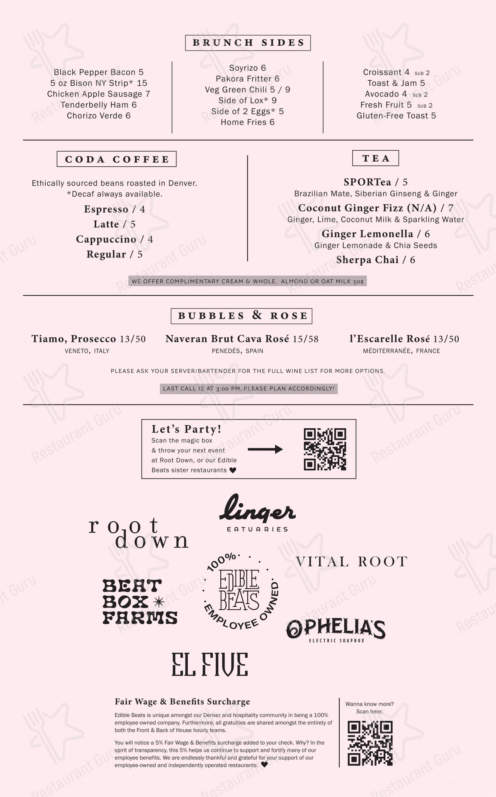 Menu at Root Down restaurant, Denver, W 33rd Ave