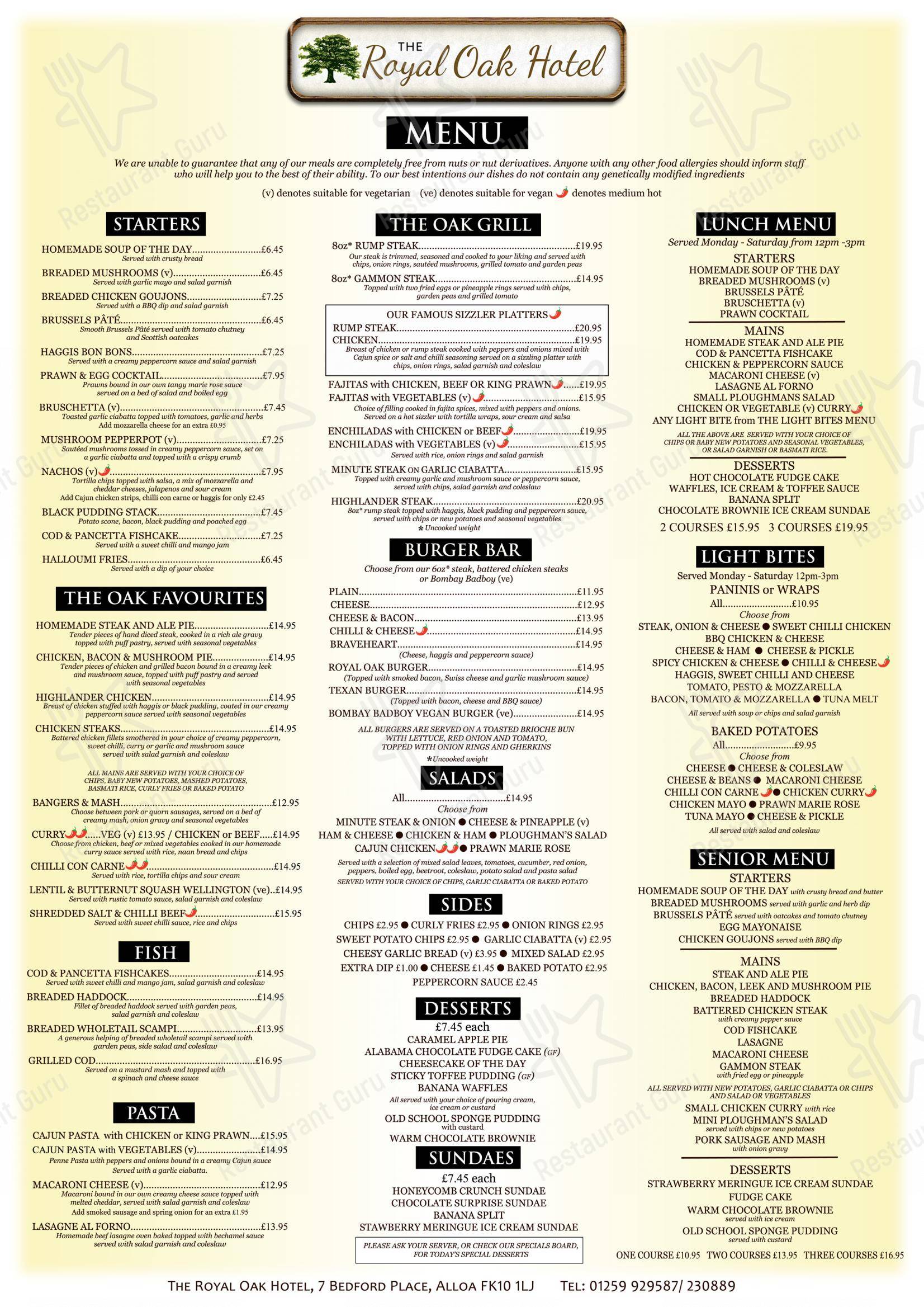 Menu at Royal Oak Alloa pub & bar, Alloa