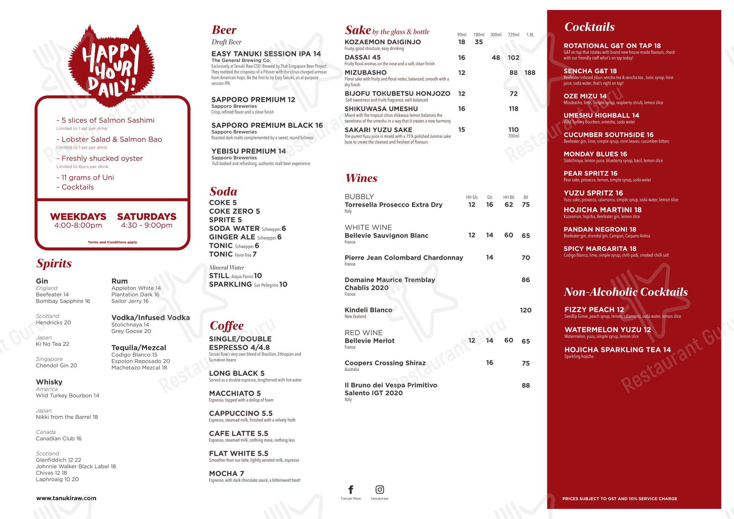 Menu at Tanuki Raw @ Orchard Central restaurant, Singapore, 181 Orchard ...
