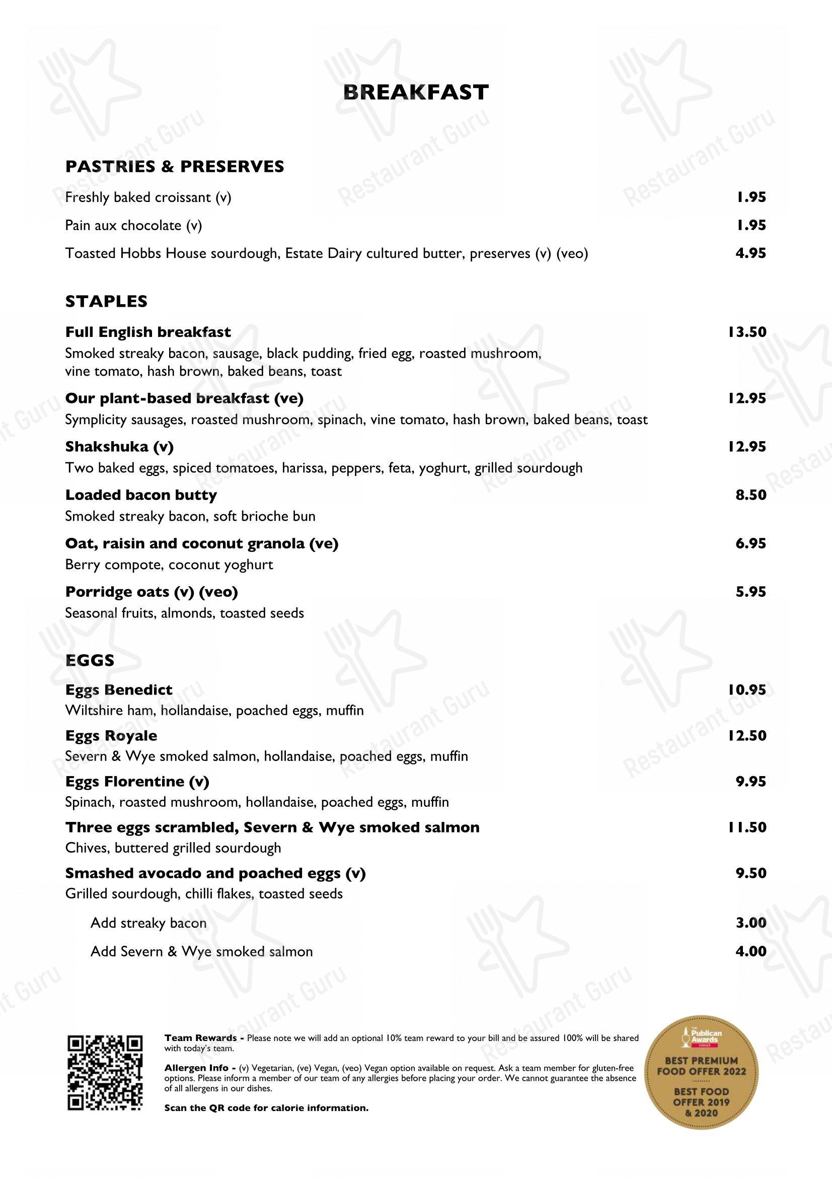 Menu at The Bower Inn, Bridgwater pub & bar, Bridgwater