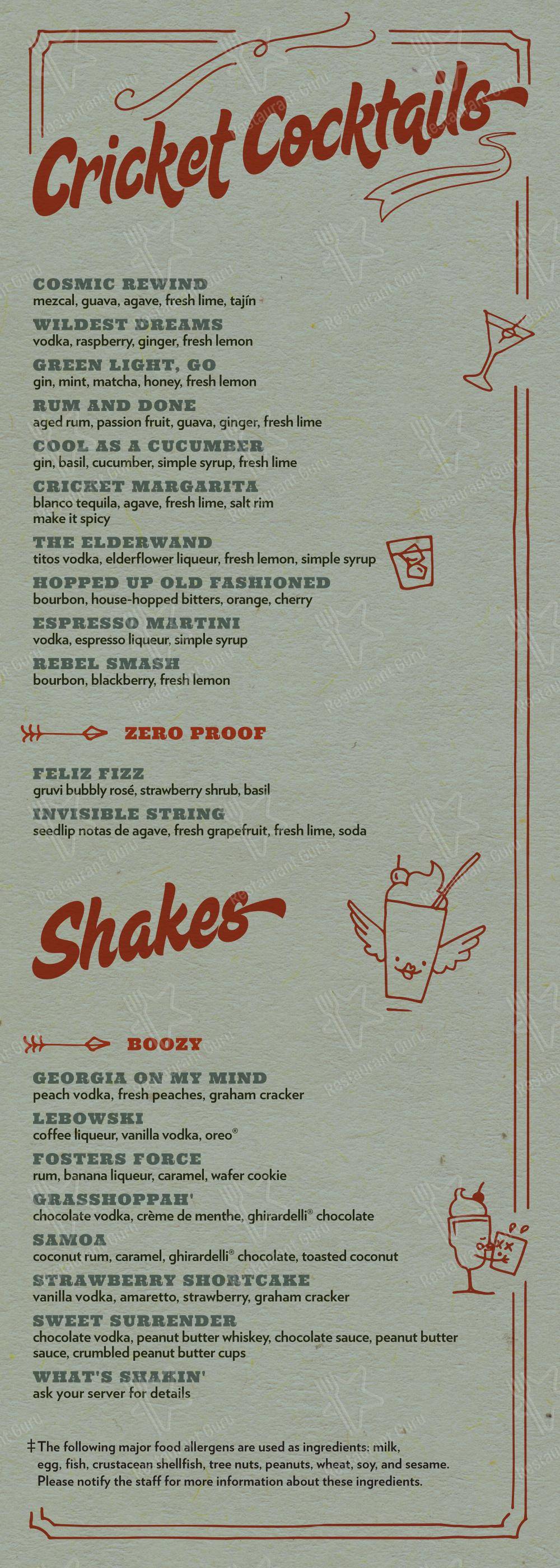 Menu at The Cherry Cricket pub & bar, Denver, E 2nd Ave