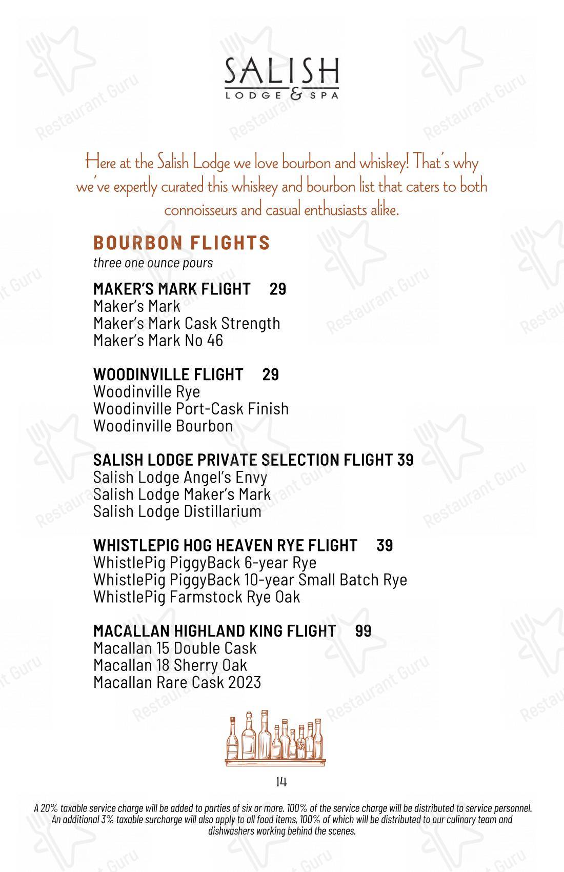 Menu at The Restaurant & Terrace Bar at Salish Lodge, Snoqualmie