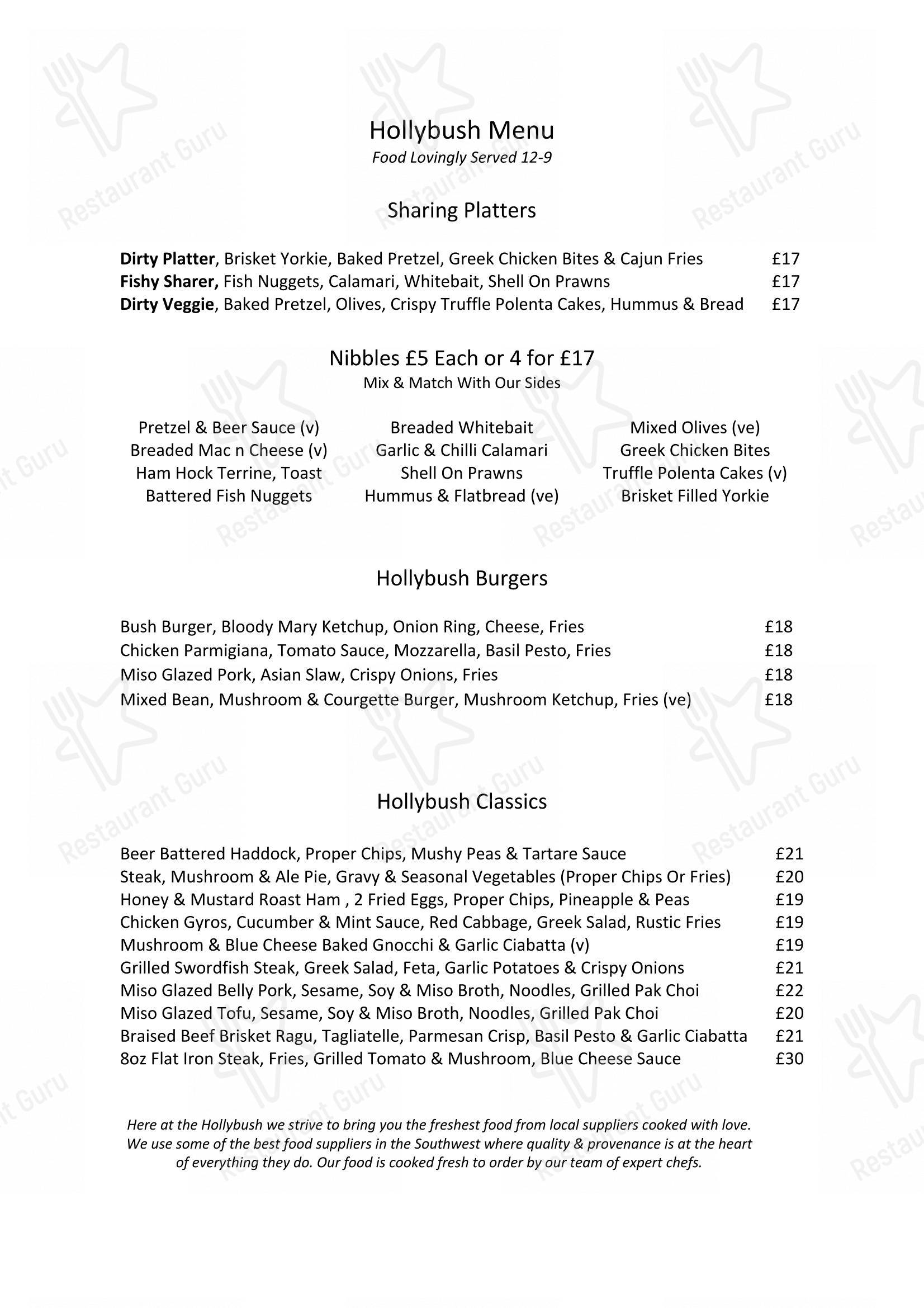 Menu at The Hollybush Pub, Bristol, 29 Bath Rd