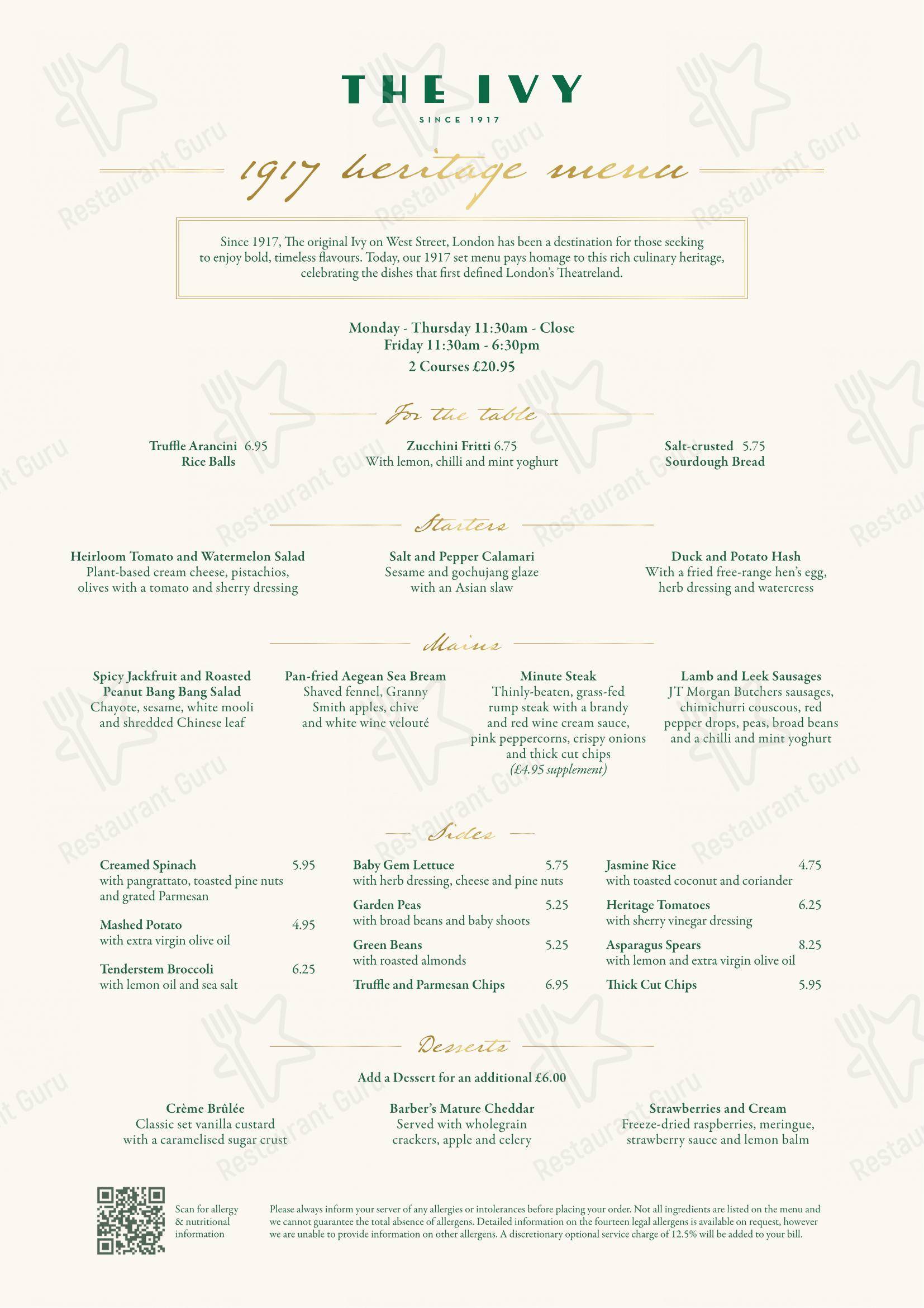 Menu at The Ivy Cobham Garden restaurant, Cobham