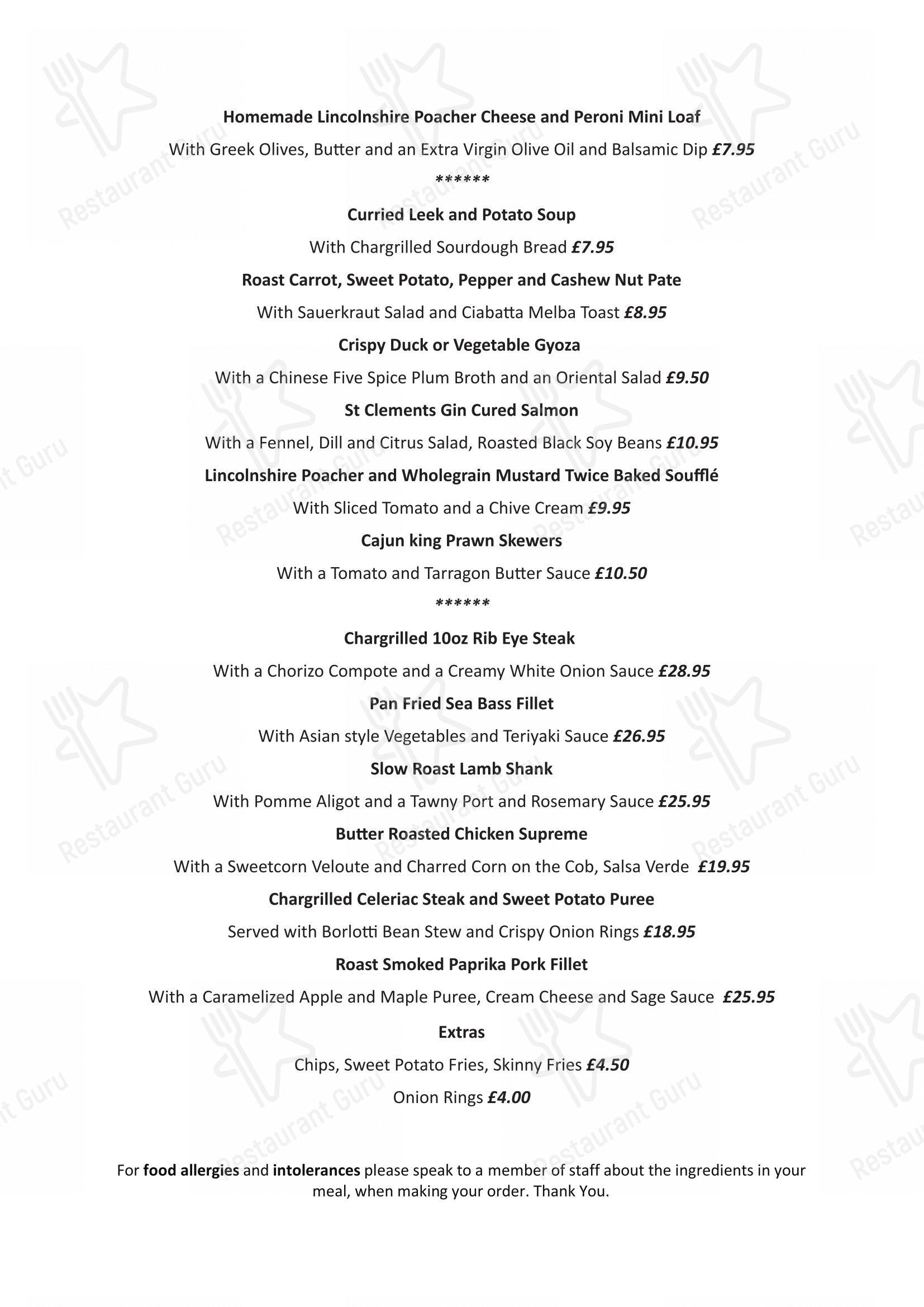 Menu at The Mansion House restaurant, Louth