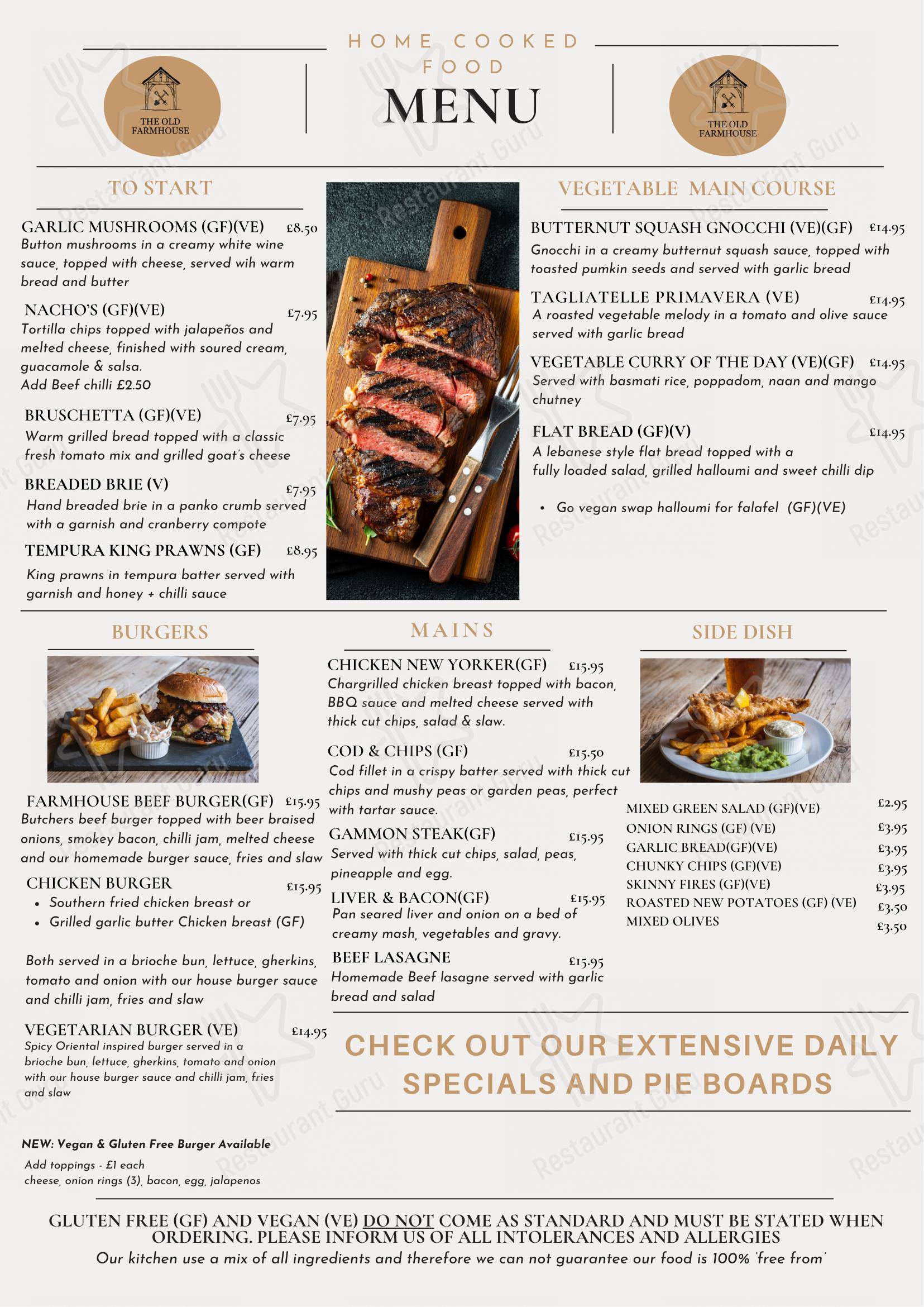 Menu at The Old Farmhouse Nailsea pub & bar, Nailsea, Trendlewood Way