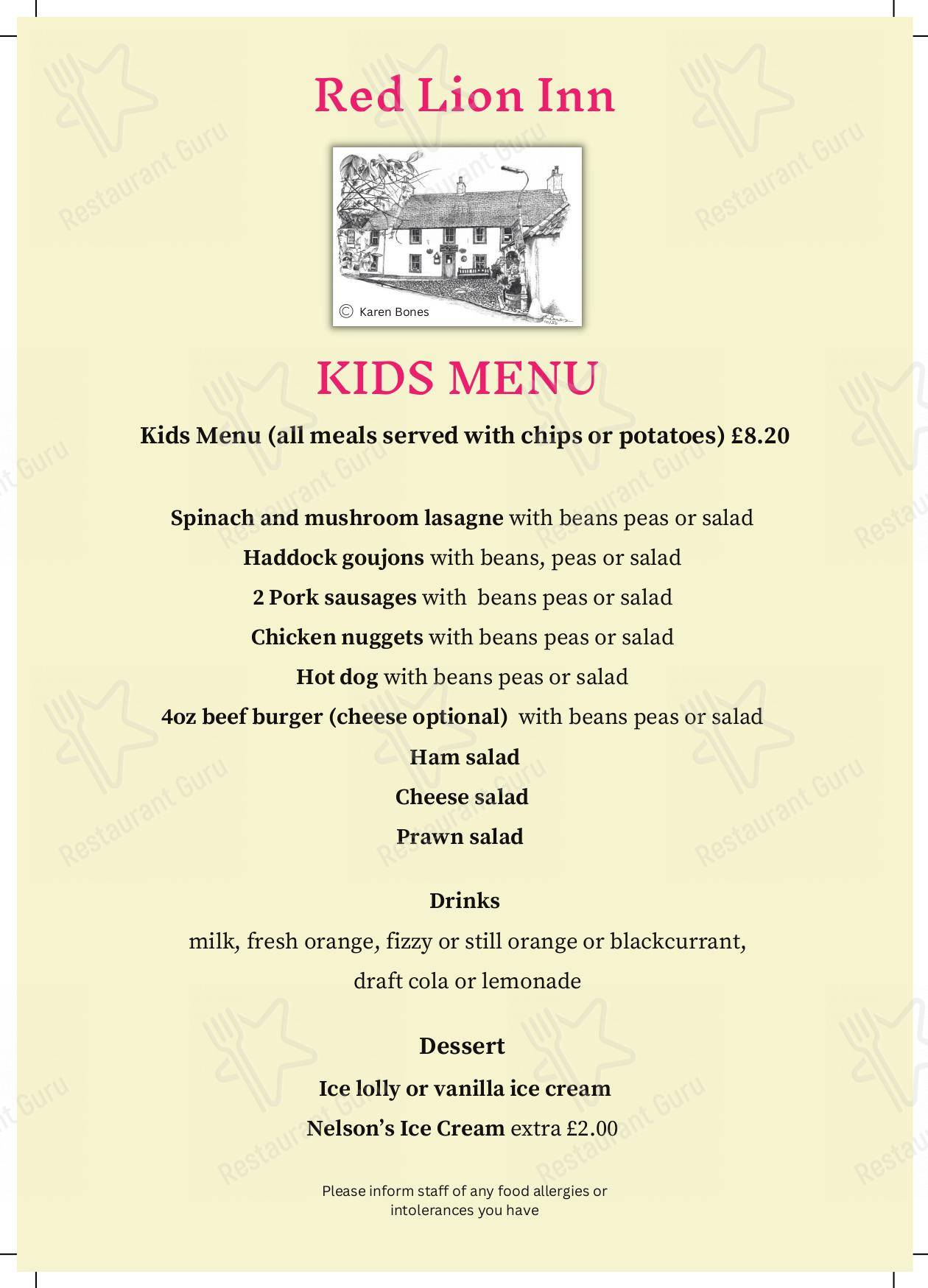 Menu at The Red Lion Inn pub & bar, Culross