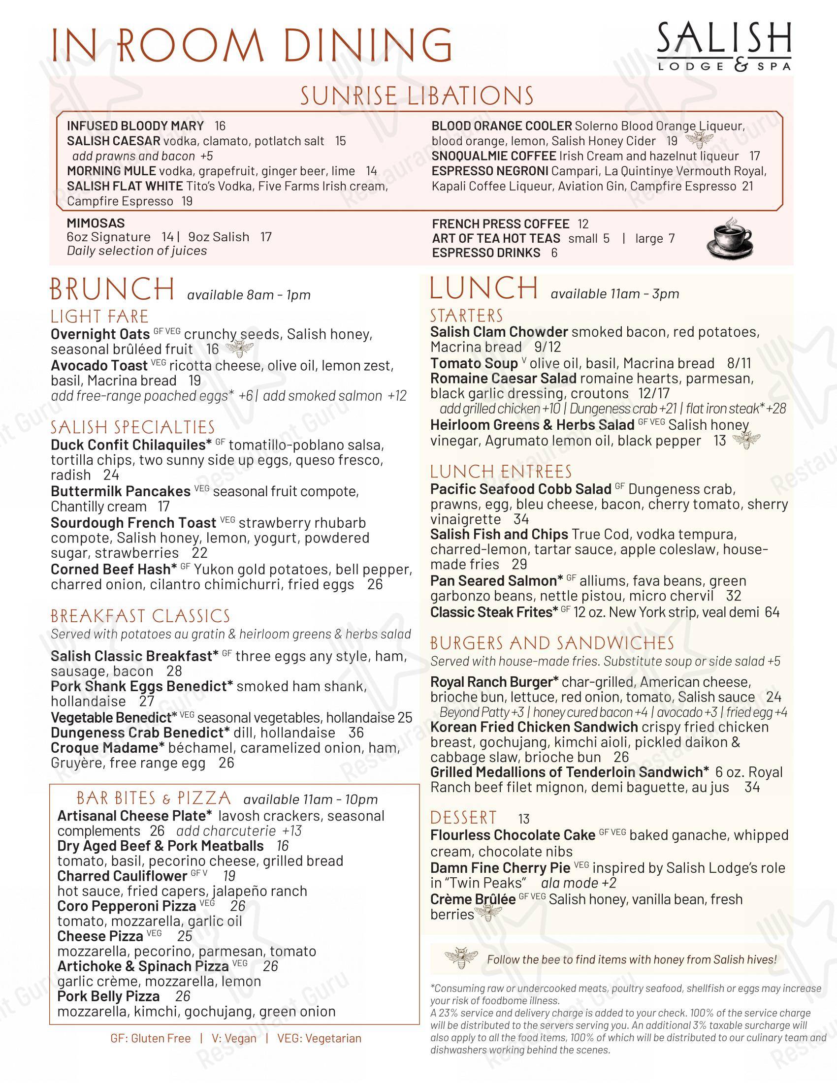 Menu at The Restaurant & Terrace Bar at Salish Lodge, Snoqualmie